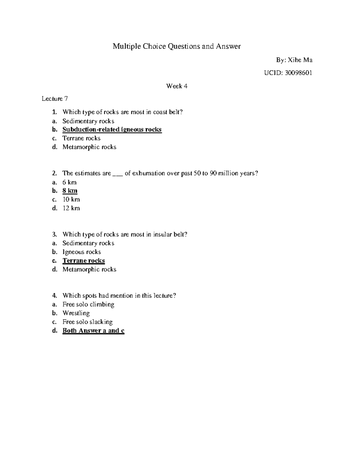 GLGY 301 MC question #4 - Multiple Choice Questions and Answer By: Xihe ...