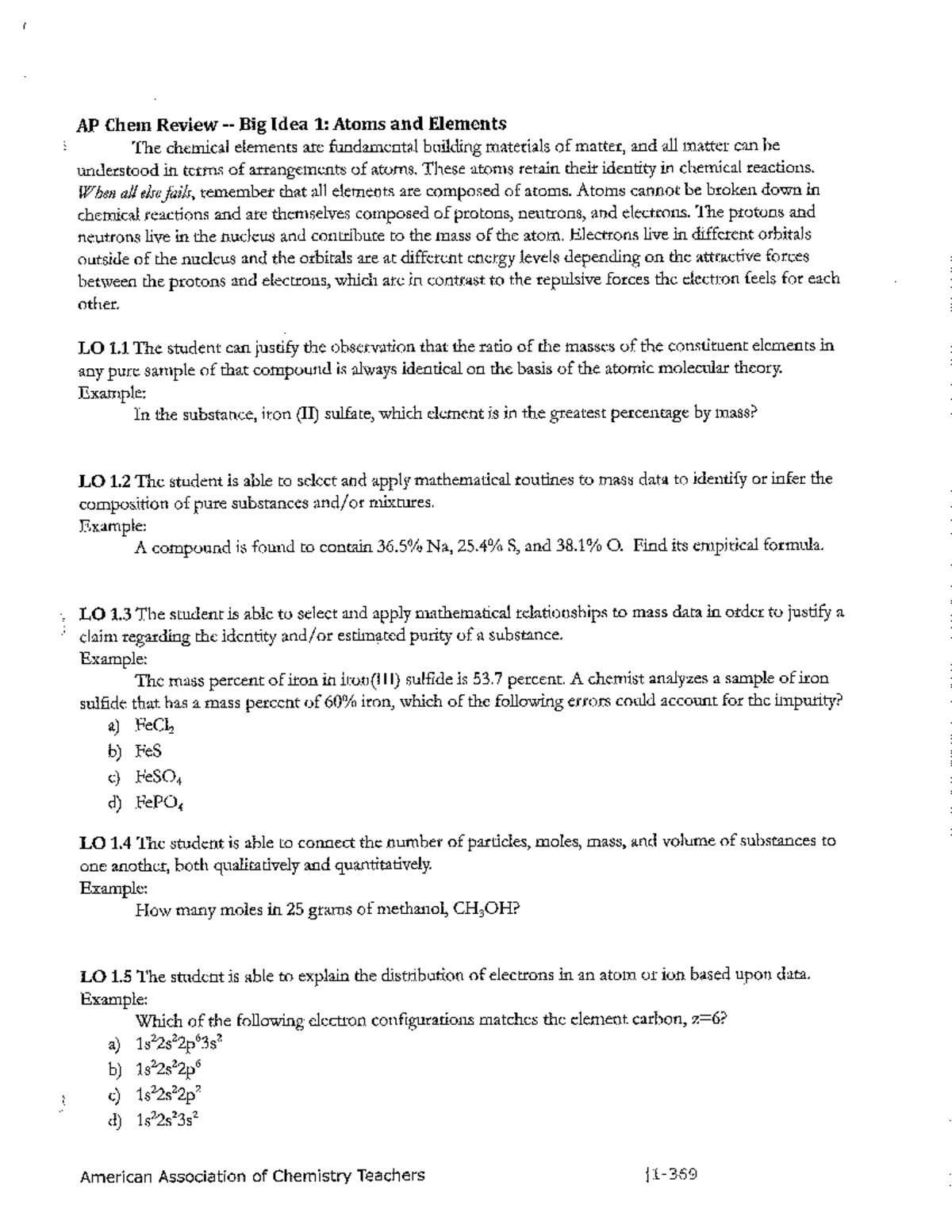 AP Chem Review Big Idea 1 - Studocu