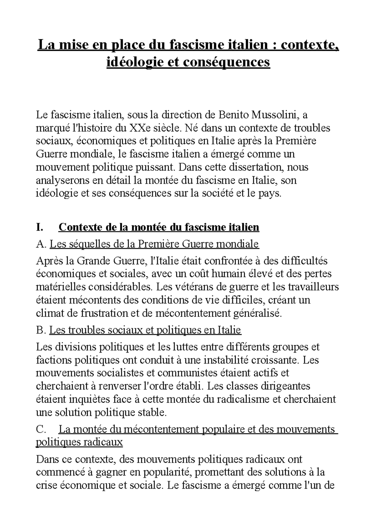 La montée en puissance du fascisme italien - La mise en place du ...