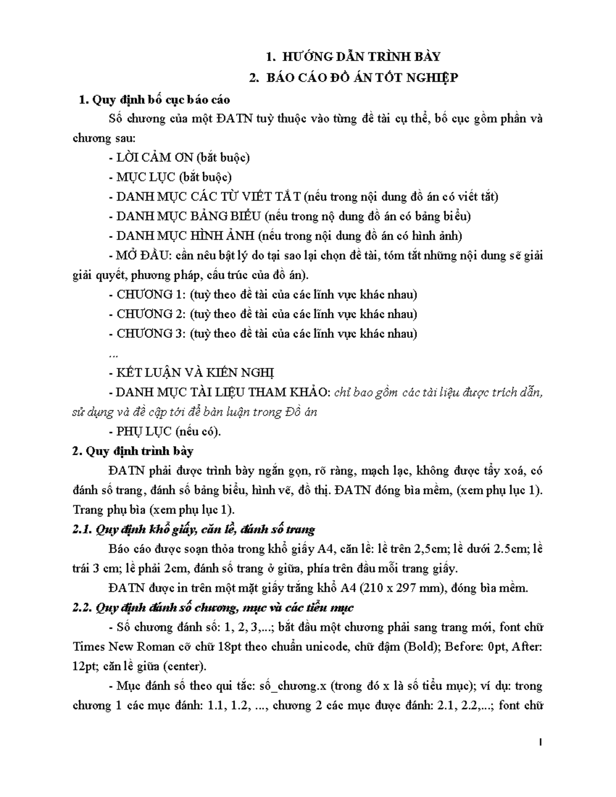 Quy dinh trinh bay do an tot nghiep - 1. HƯỚNG DẪN TRÌNH BÀY 2. BÁO CÁO ĐỒ ÁN TỐT NGHIỆP Quy ...