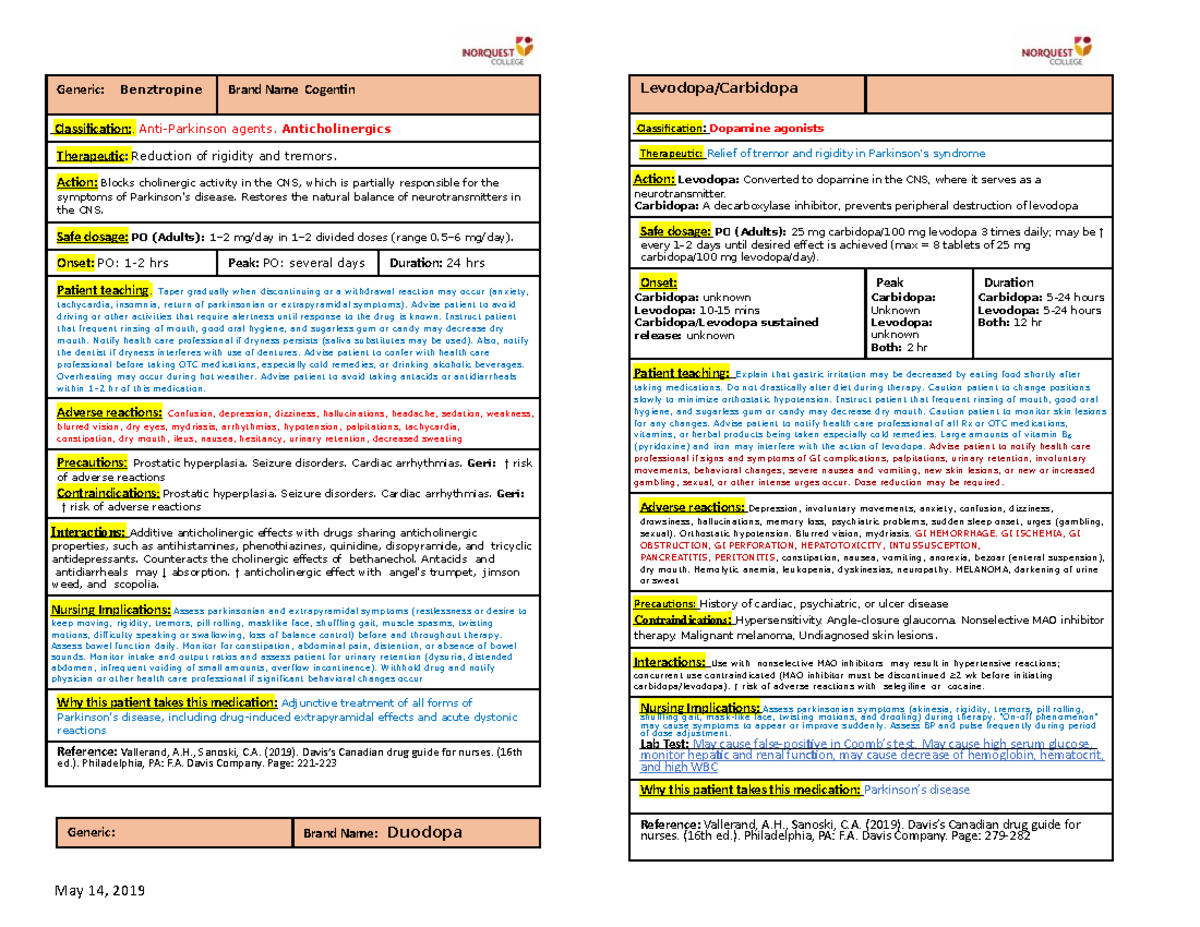 Benztropine and Levodopacarbidopa - Generic: Benztropine Brand Name ...