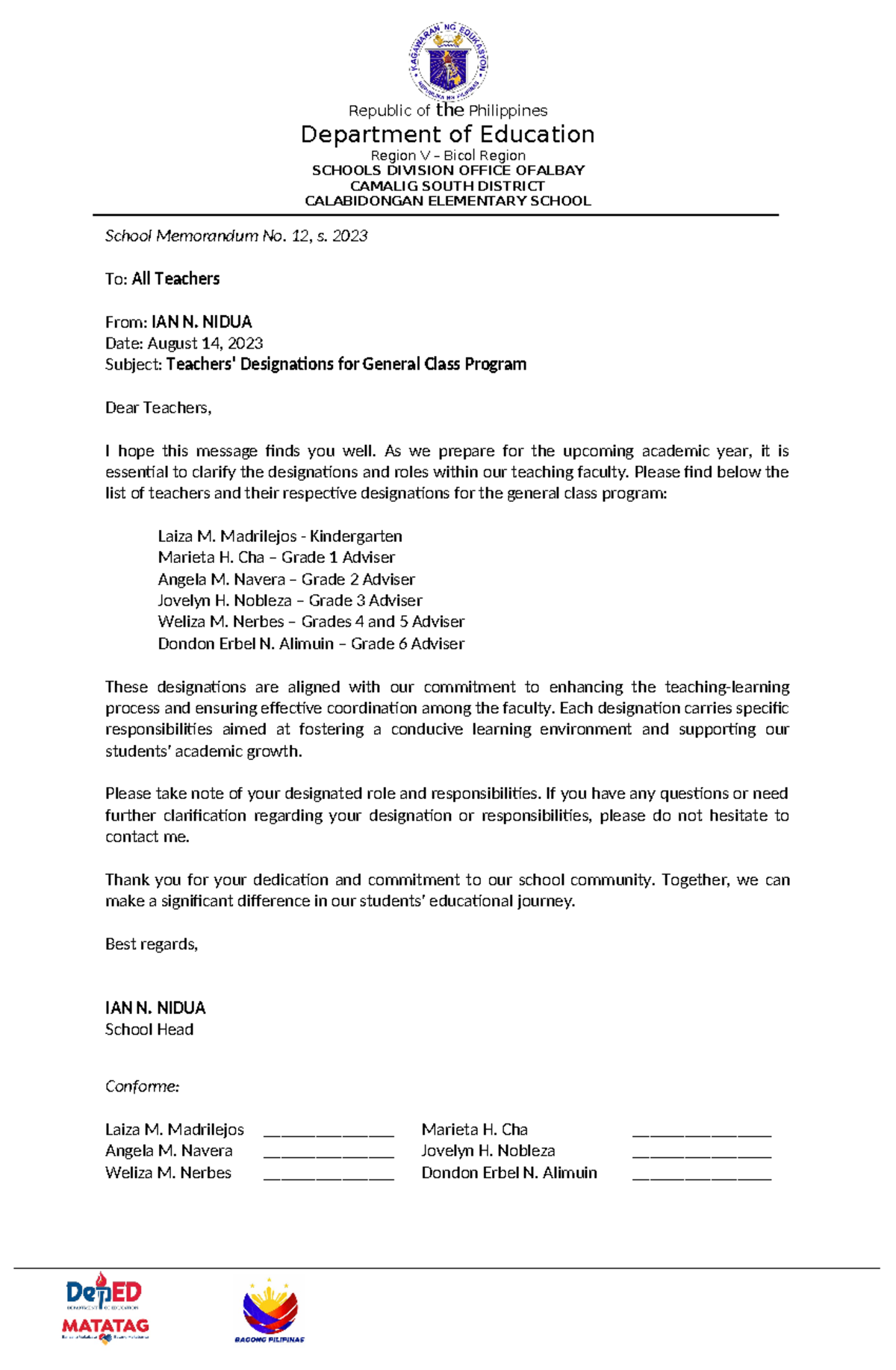 Memo-teachers-designation - Republic of the Philippines Department of ...