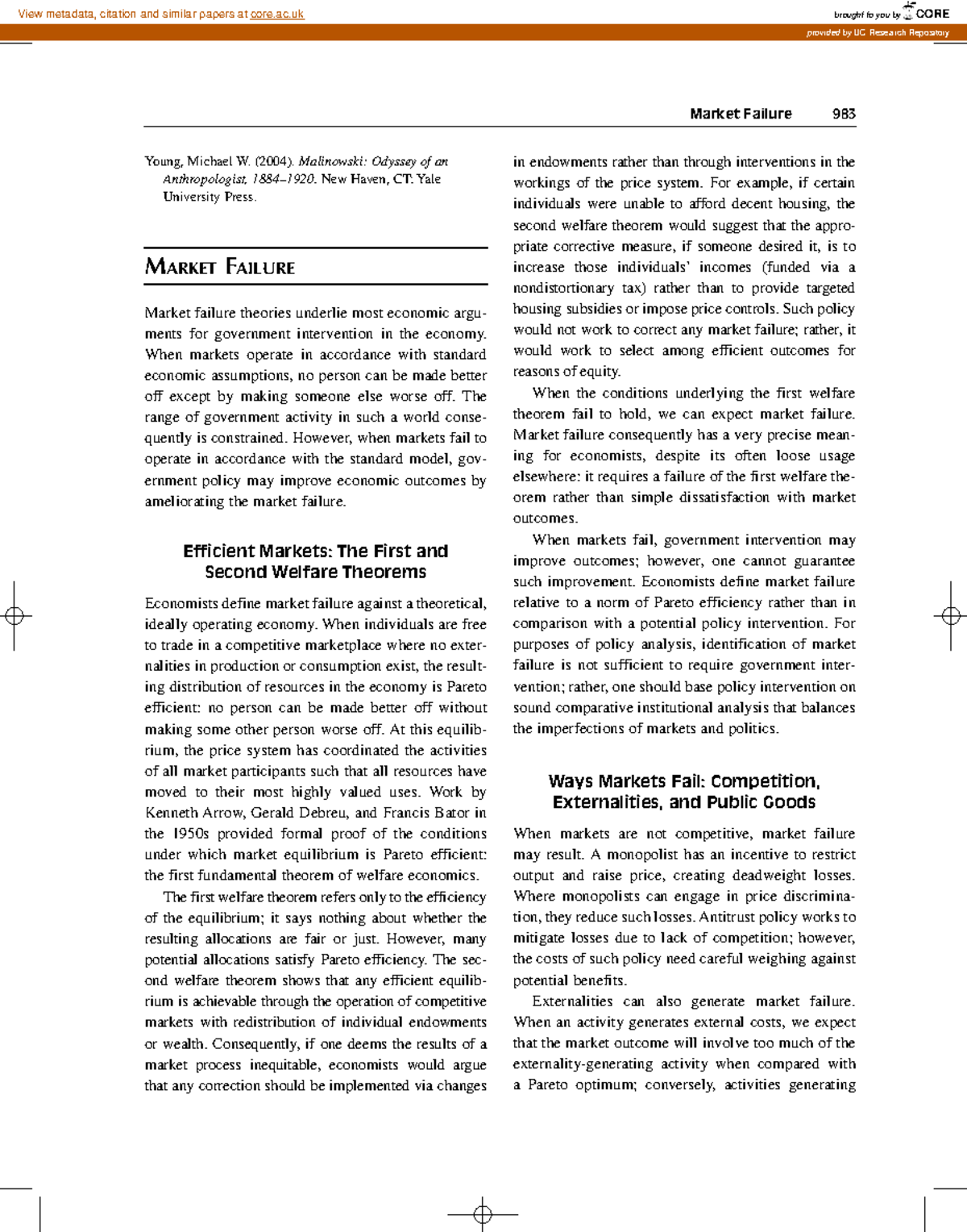 history of economic thought - Young, Michael W. (2004). Malinowski ...
