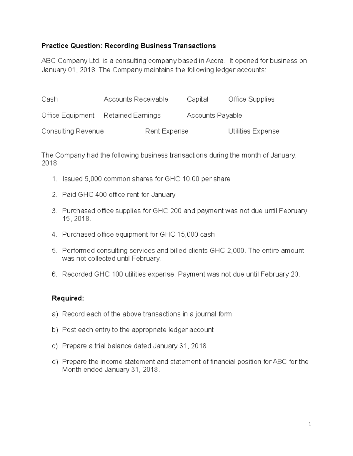 Lecture 2 Practice Question - Recording Business Transactions ...