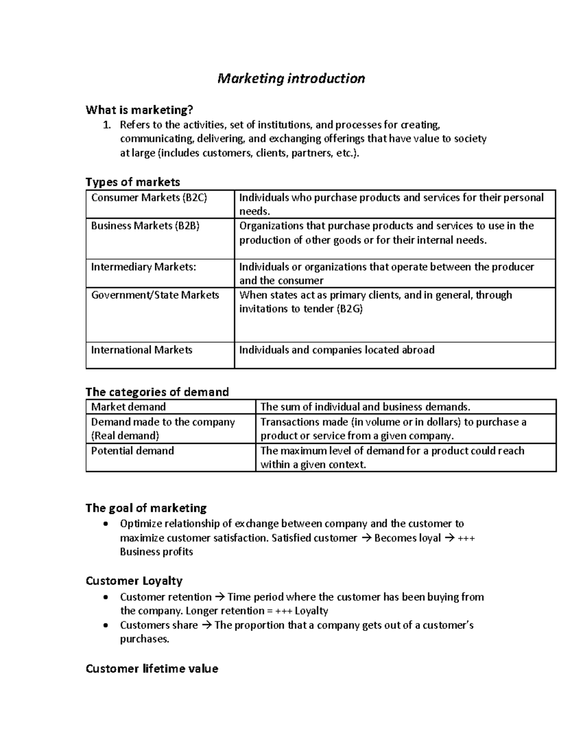 Final EXAM Marketing - Marketing introduction What is marketing? Refers ...