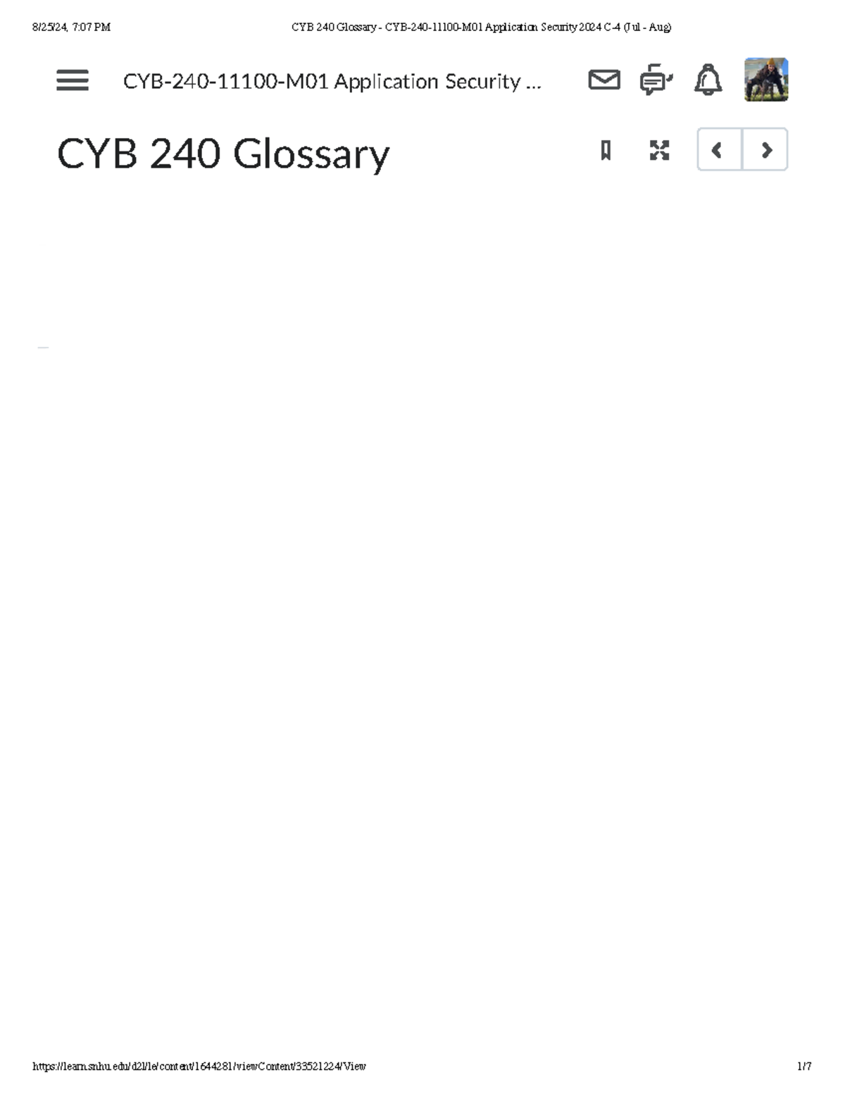 CYB 240 Glossary - CYB-240-11100-M01 Application Security 2024 C-4 (Jul - Aug) - CYB 240 ...