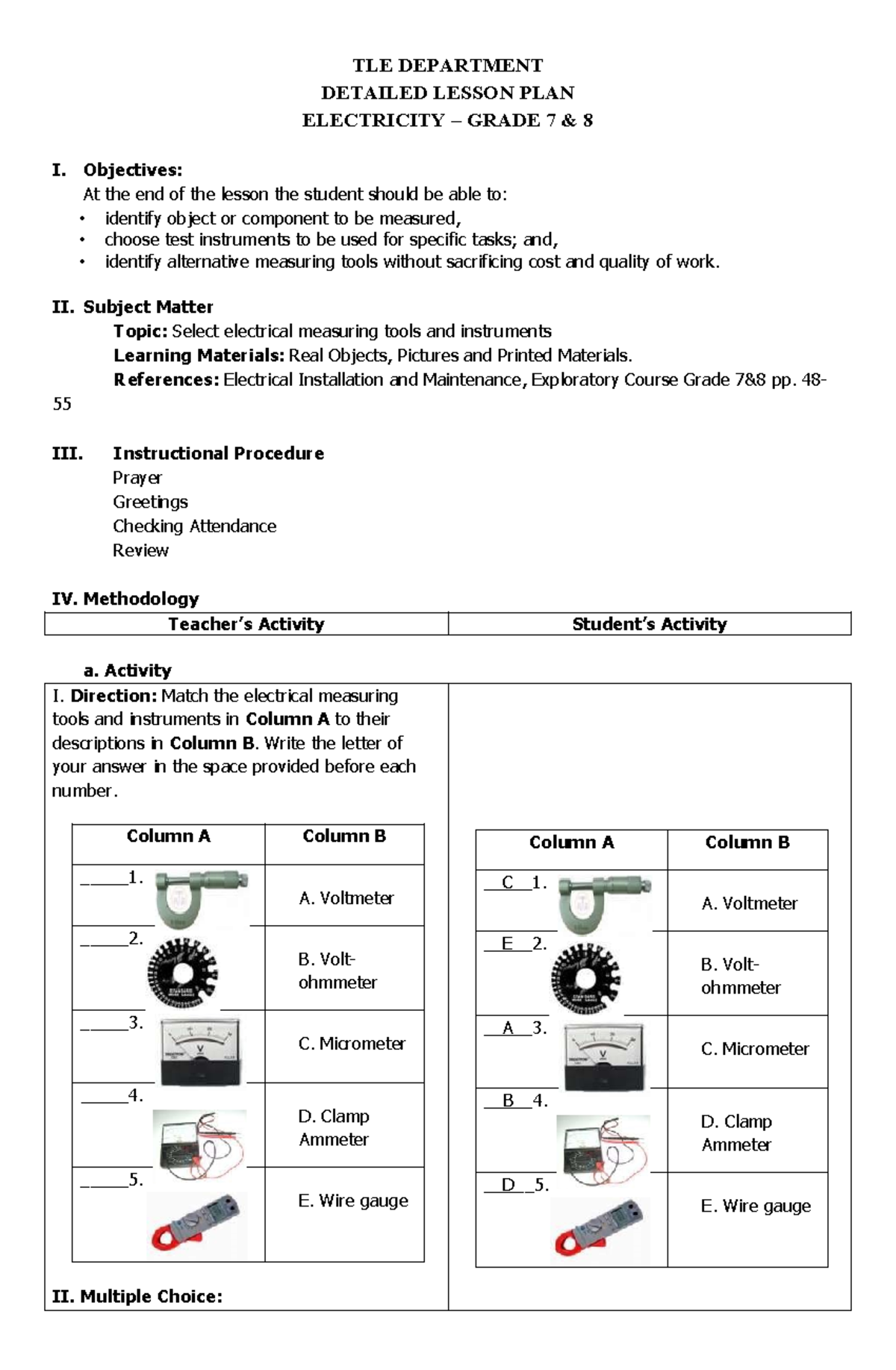 Pdfcoffee - SANA ALL - TLE DEPARTMENT DETAILED LESSON PLAN ELECTRICITY ...