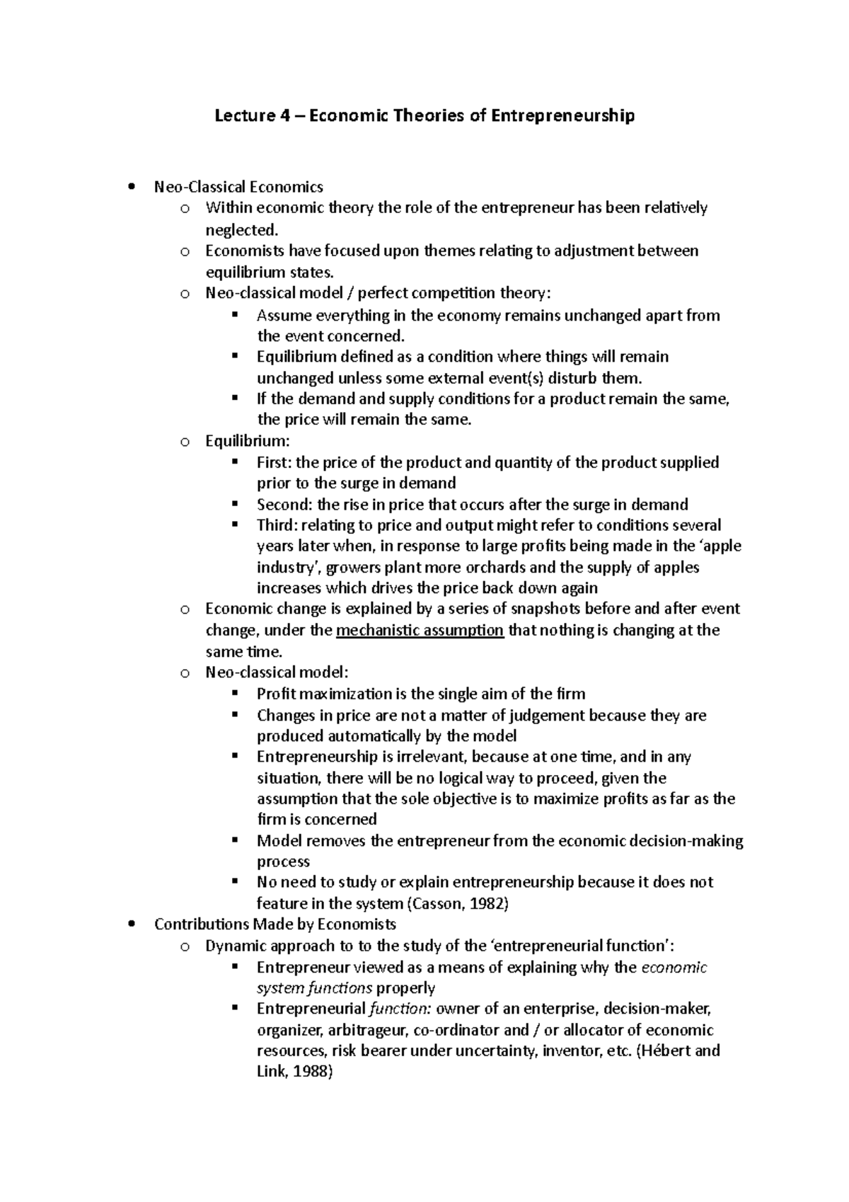 Lecture 4 – Economic Theories of Entrepreneurship - Lecture 4 ...