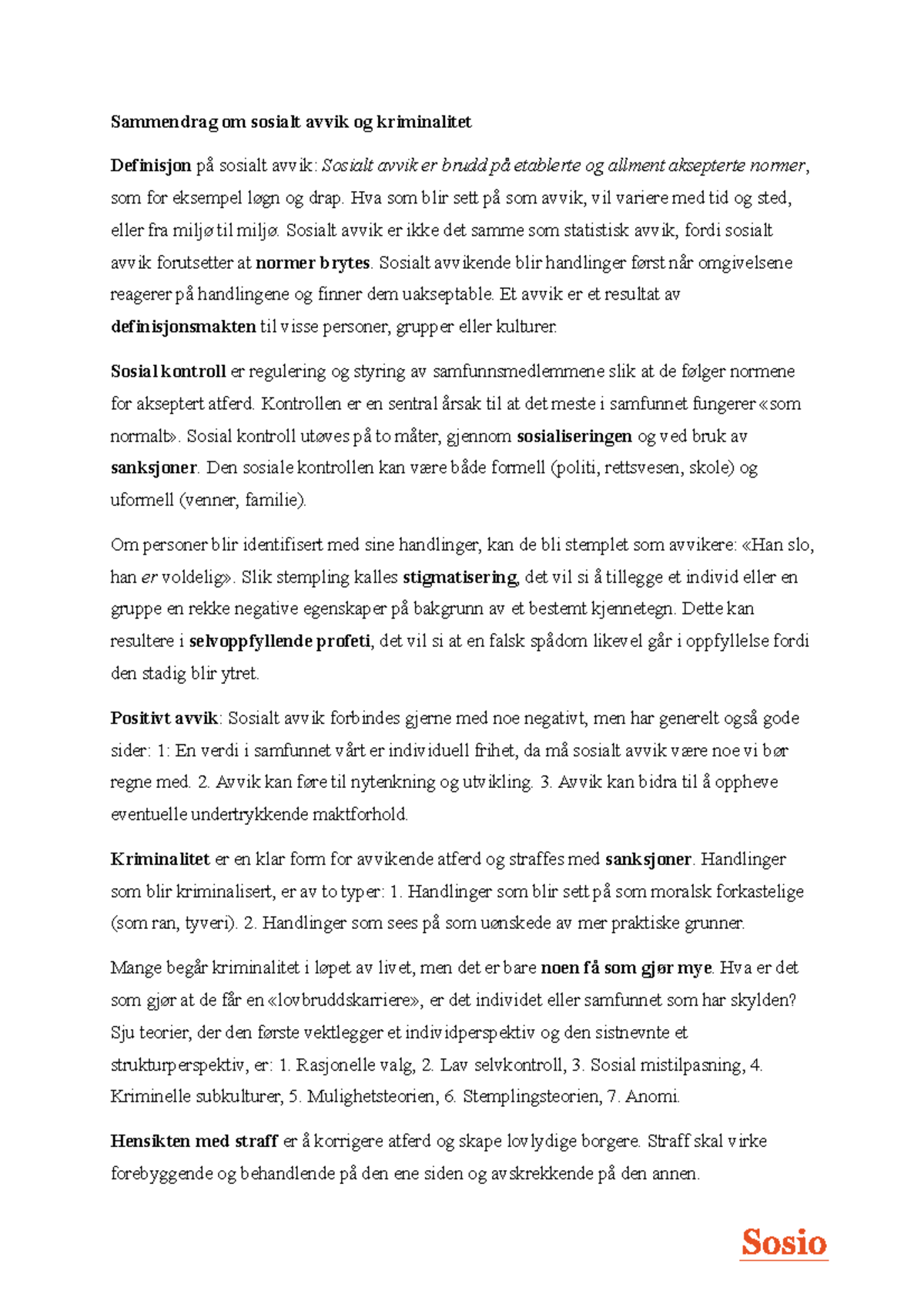 Sosialt avvik og kriminalitet - Sammendrag om sosialt avvik og ...