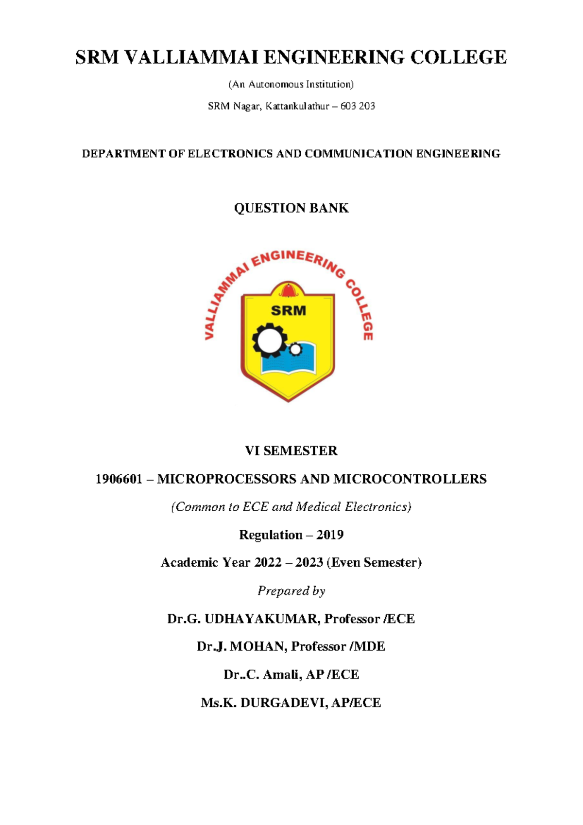 microprocessors and microcontrollers - SRM VALLIAMMAI ENGINEERING ...