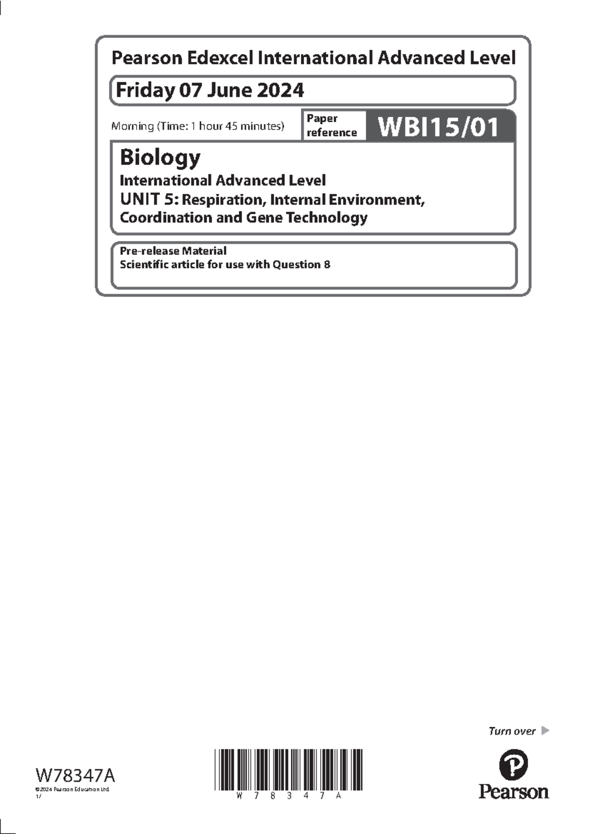 Bio 5 article - nothing - Turn over W78347A W78347A ©2024 Pearson ...