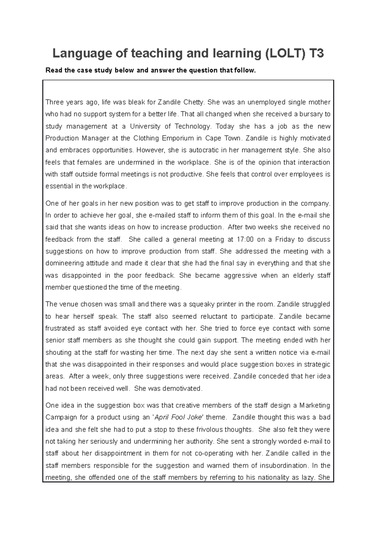 T3 LOLT1 assignment - Ouytedfcbjj - Language of teaching and learning ...