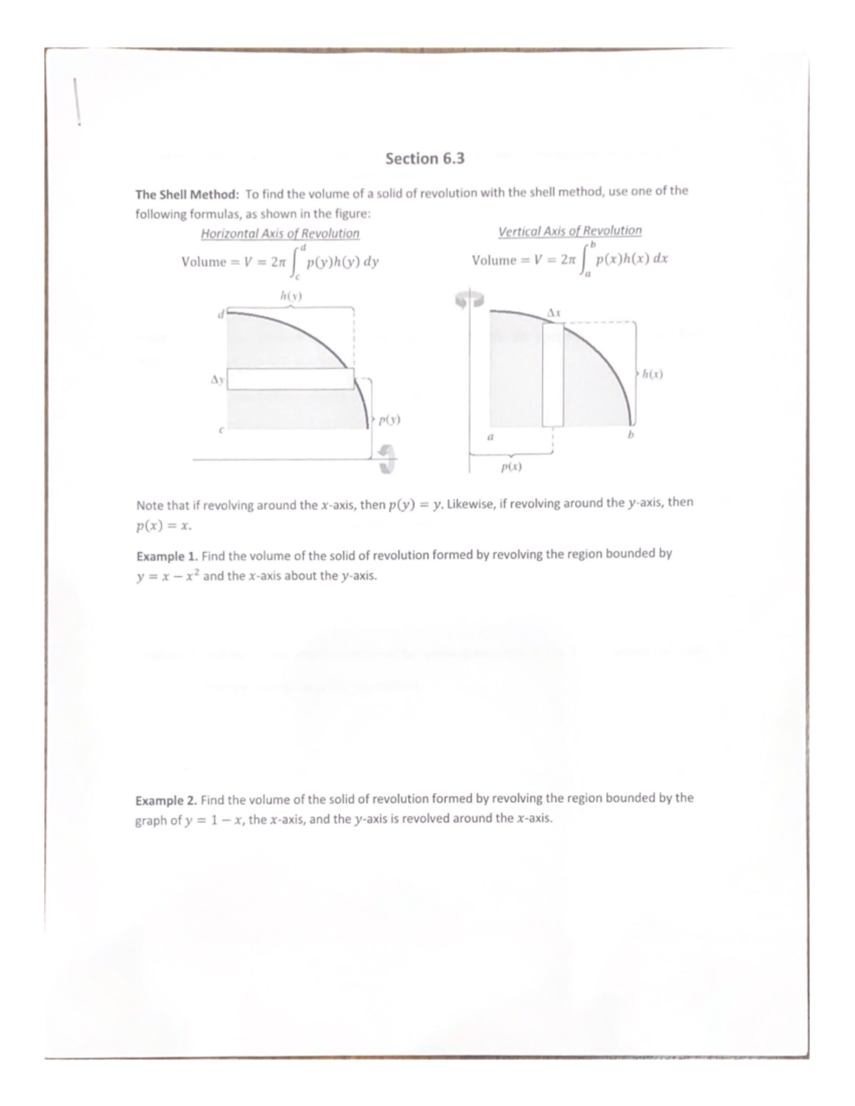 6.3 - 6.4 Cylindrical Shell Method, Work - MATH 1715 - Studocu