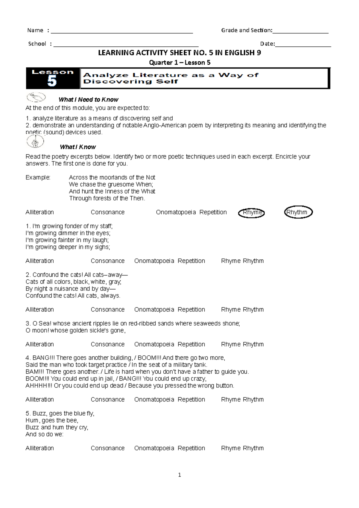 Week 5 LAS English 9` - MOdules - Name ...
