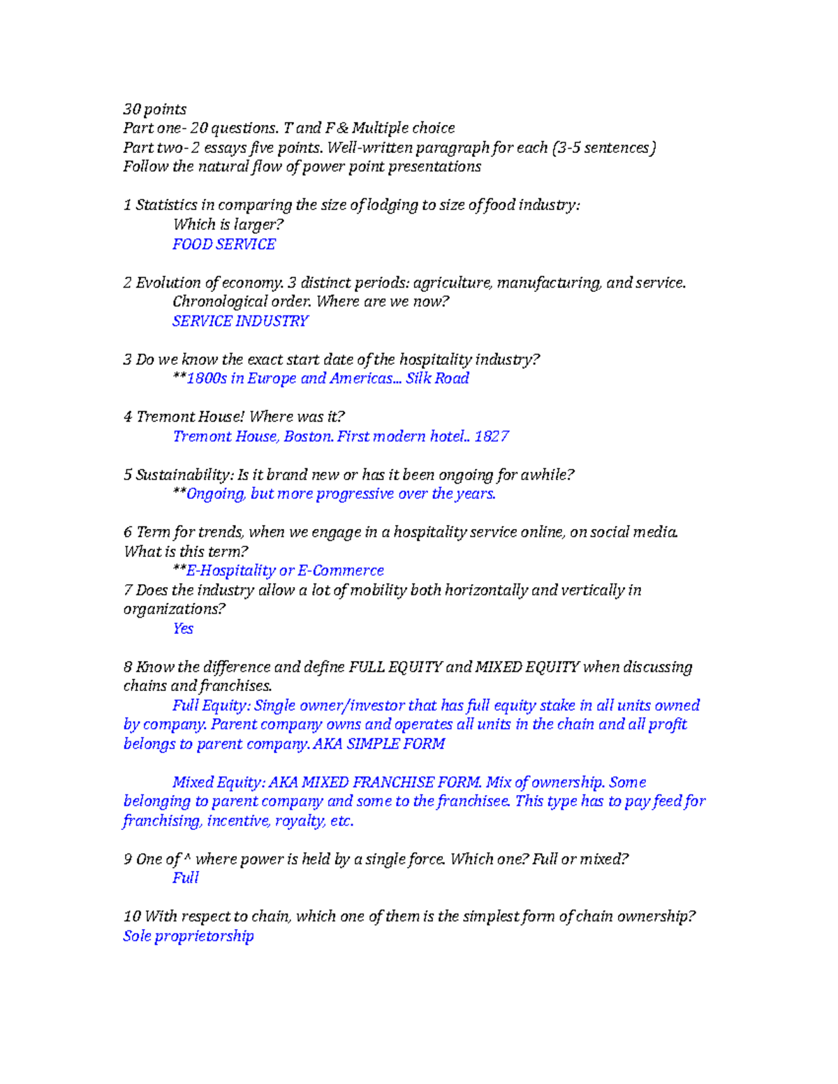 HSP 100 Study Guide #1 - Dr. Nick Thomas - 30 points Part one- 20 ...