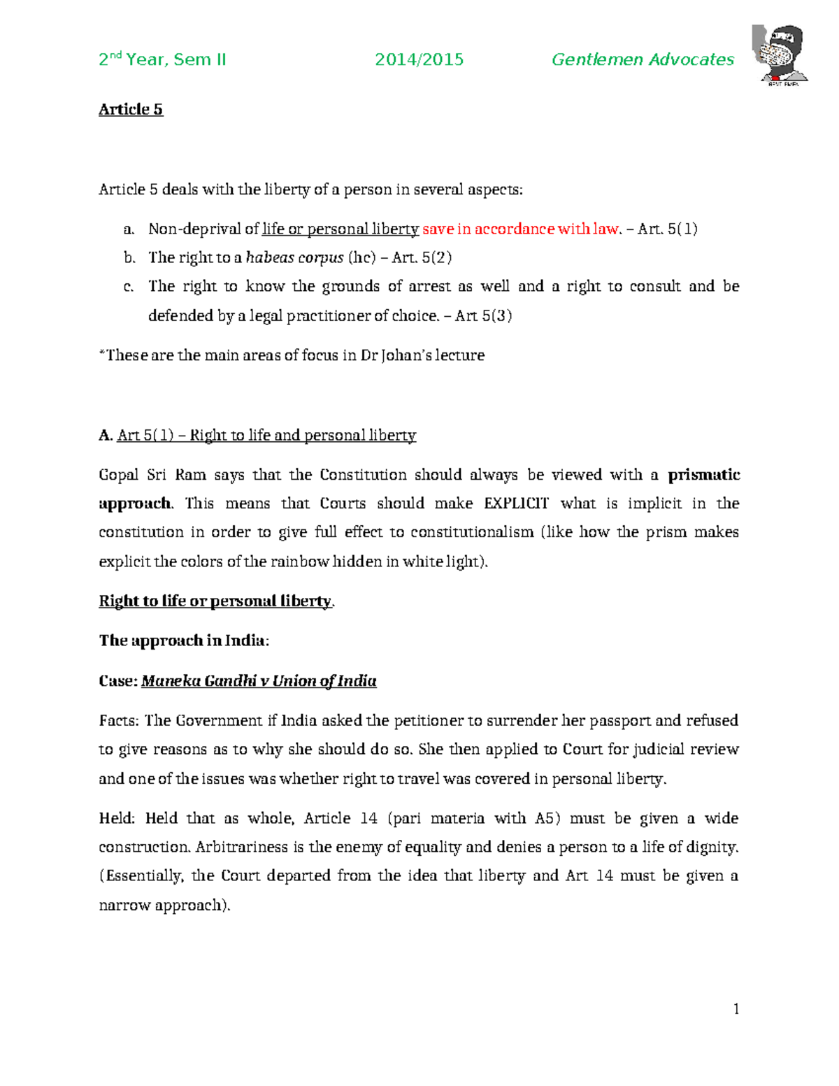 Consti Exam Notes copy - Article 5 Article 5 deals with the liberty of ...