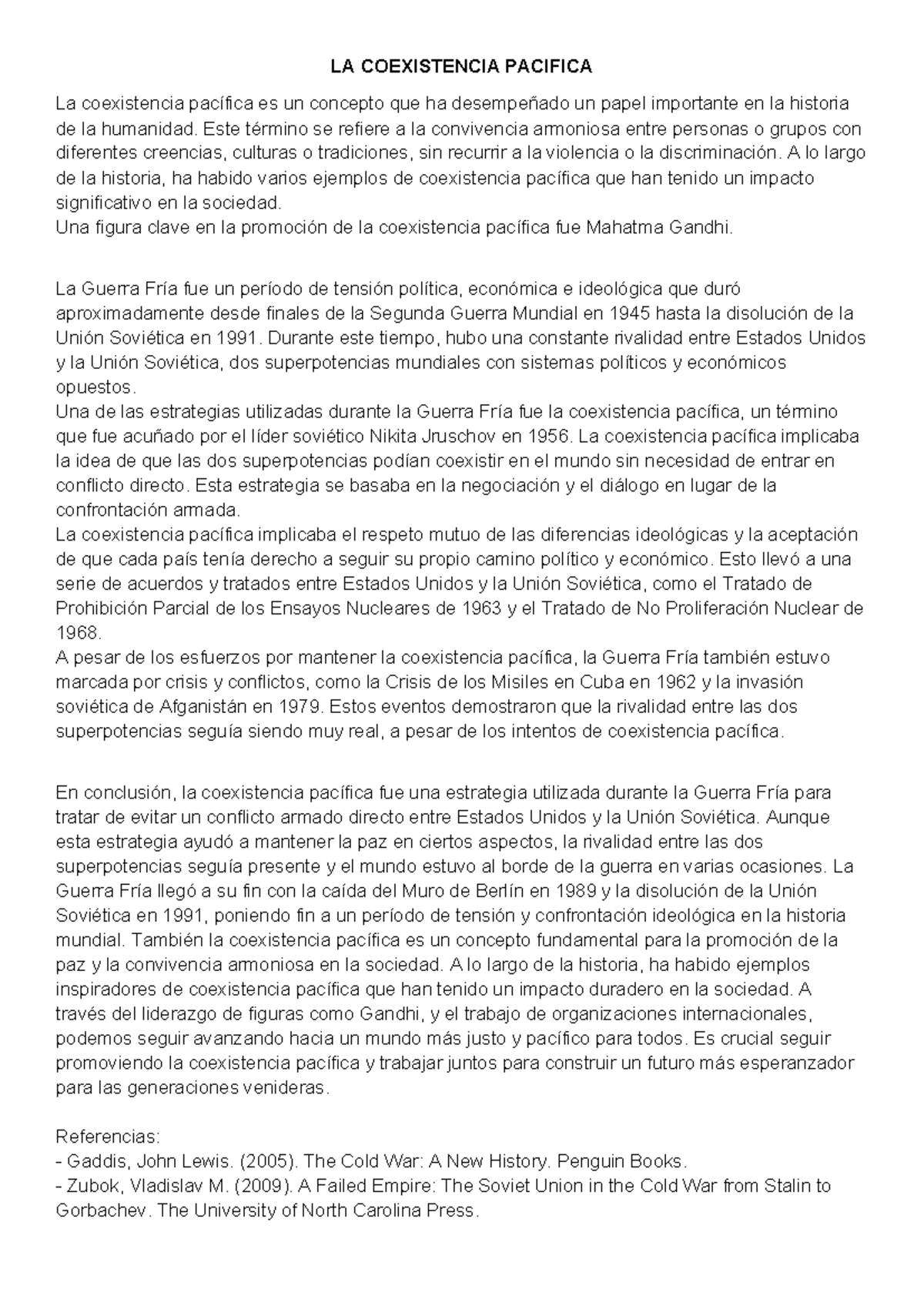 1 - ensayo sobre la coexistencia pacifica y la guerra fria - LA ...