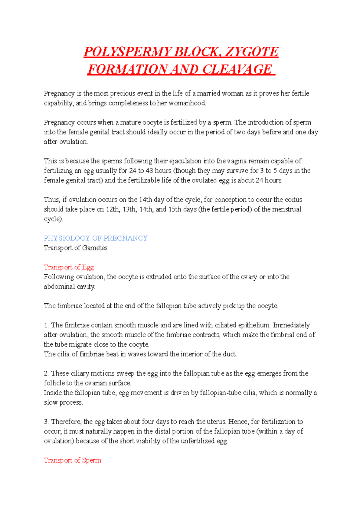 Polyspermy Block, Zygote Formation AND Cleavage - POLYSPERMY BLOCK ...