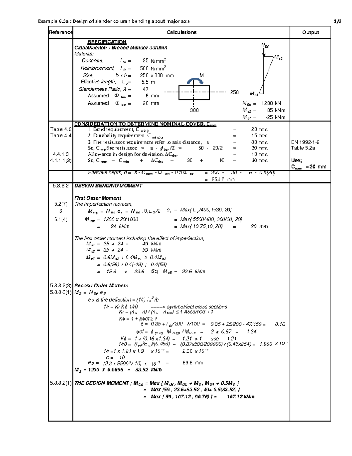 Example 6-3a - Example 6 : Design of slender column bending about major ...