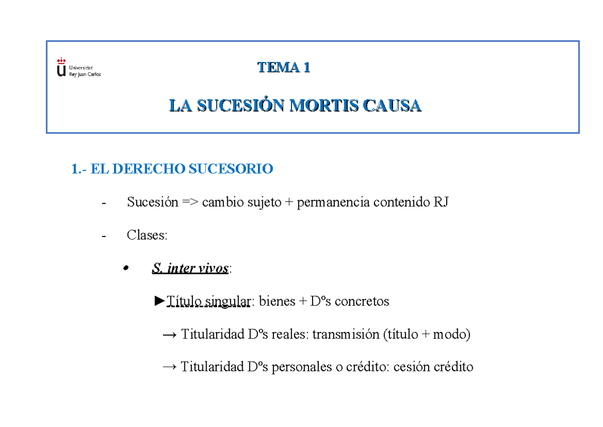 Tema 1 La sucesión mortis causa - TEMA 1TEMA 1 LA SUCESIÓN MORTIS CAUSA ...