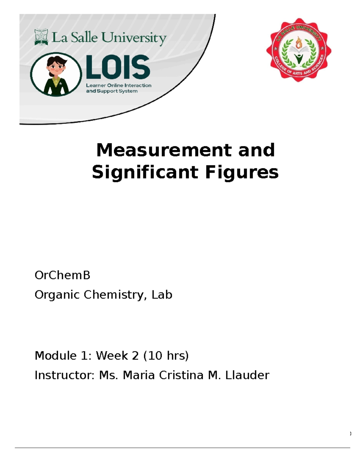 Module 1 Lab Report - Evaluate 0 OrChemB Organic Chemistry, Lab Module 1 : Week 2 ( 10 hrs ...