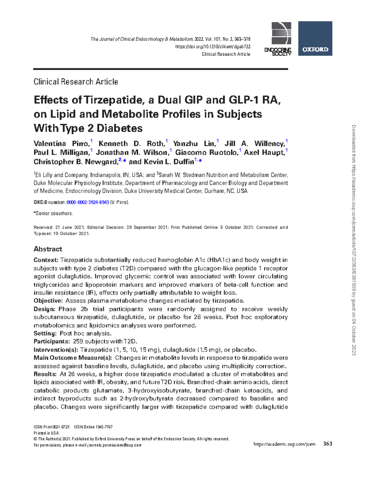 Effects of Tirzepatide, a Dual GIP and GLP-1 RA - The Journal of ...