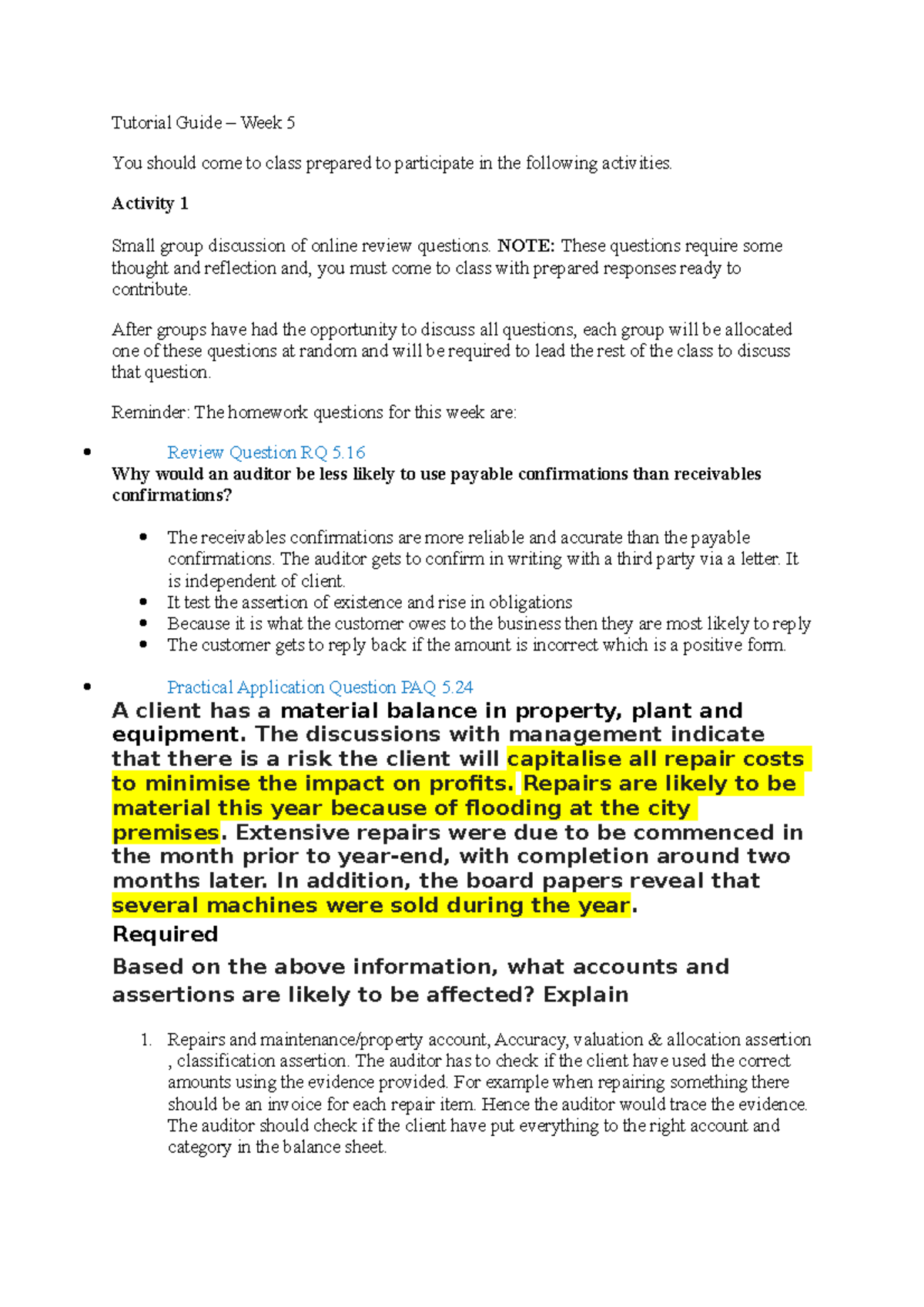 Portfolio Questions - week 5 - Tutorial Guide – Week 5 You should come ...