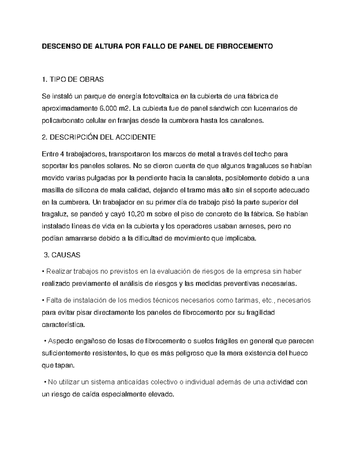 Descenso DE Altura POR Fallo DE Panel DE Fibrocemento - DESCENSO DE ...