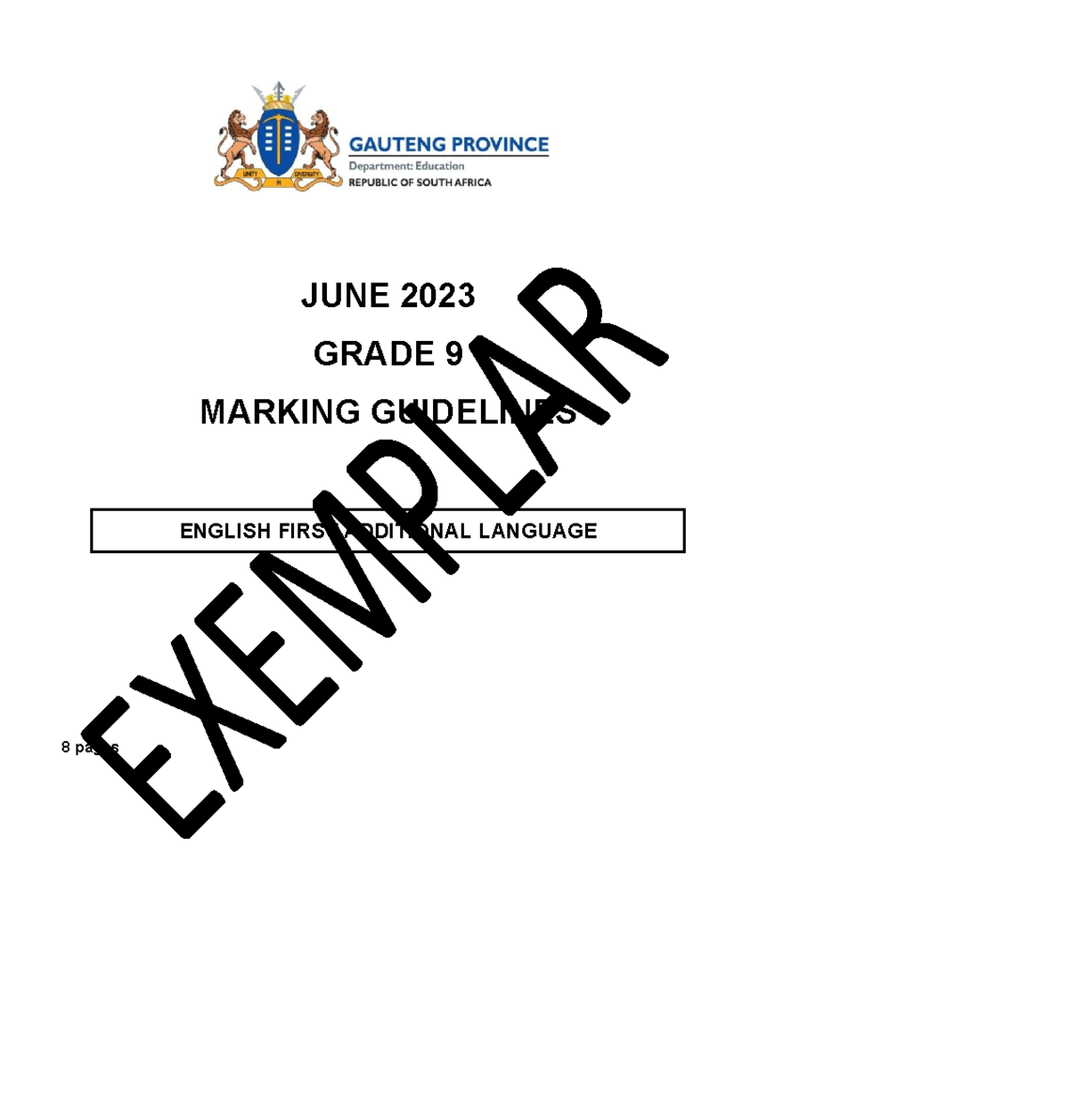 Grade 9 English (FAL) June 2023 Possible Answers - JUNE 2023 GRADE 9 ...