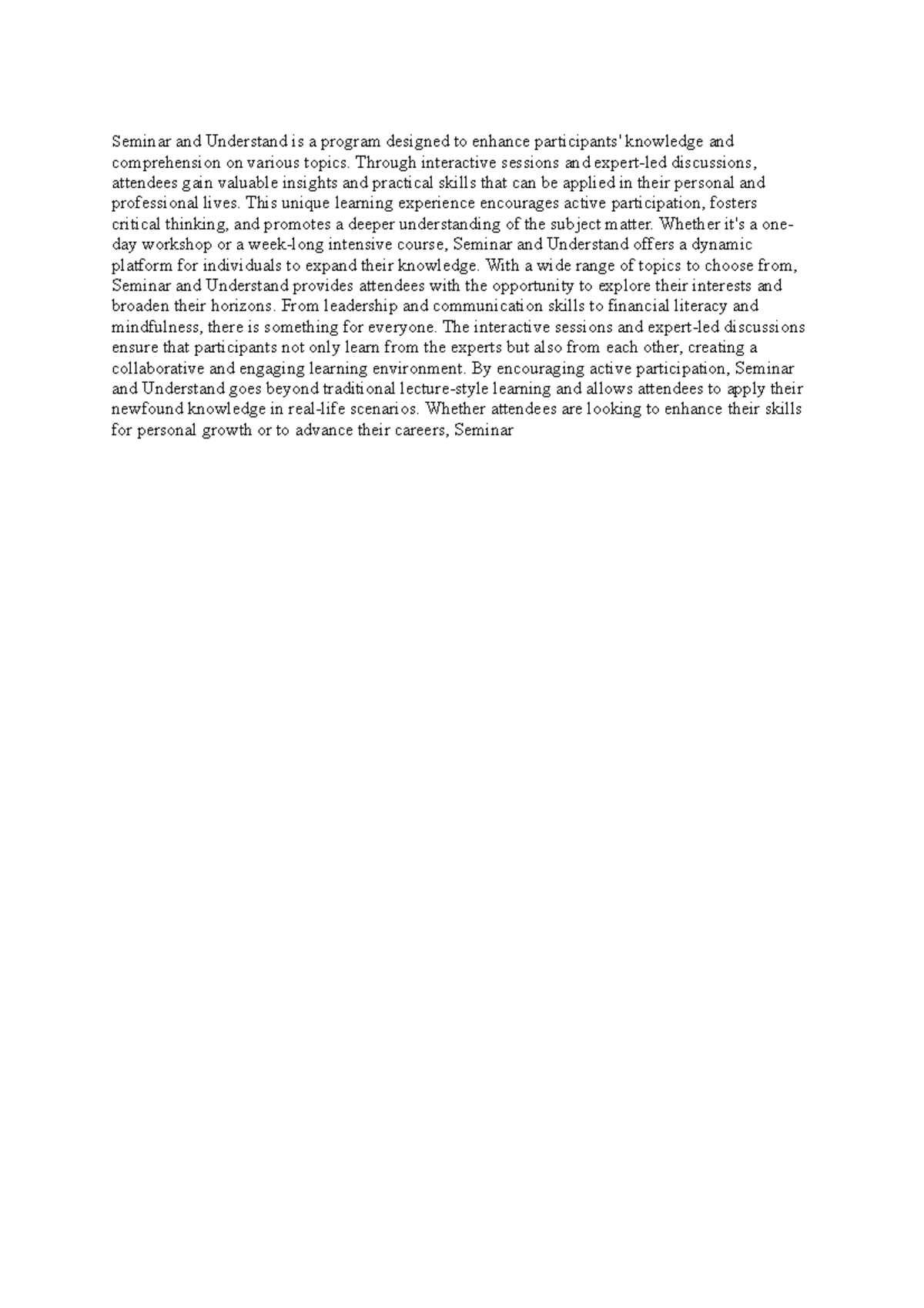 Seminar and Understand - Through interactive sessions and expert-led ...