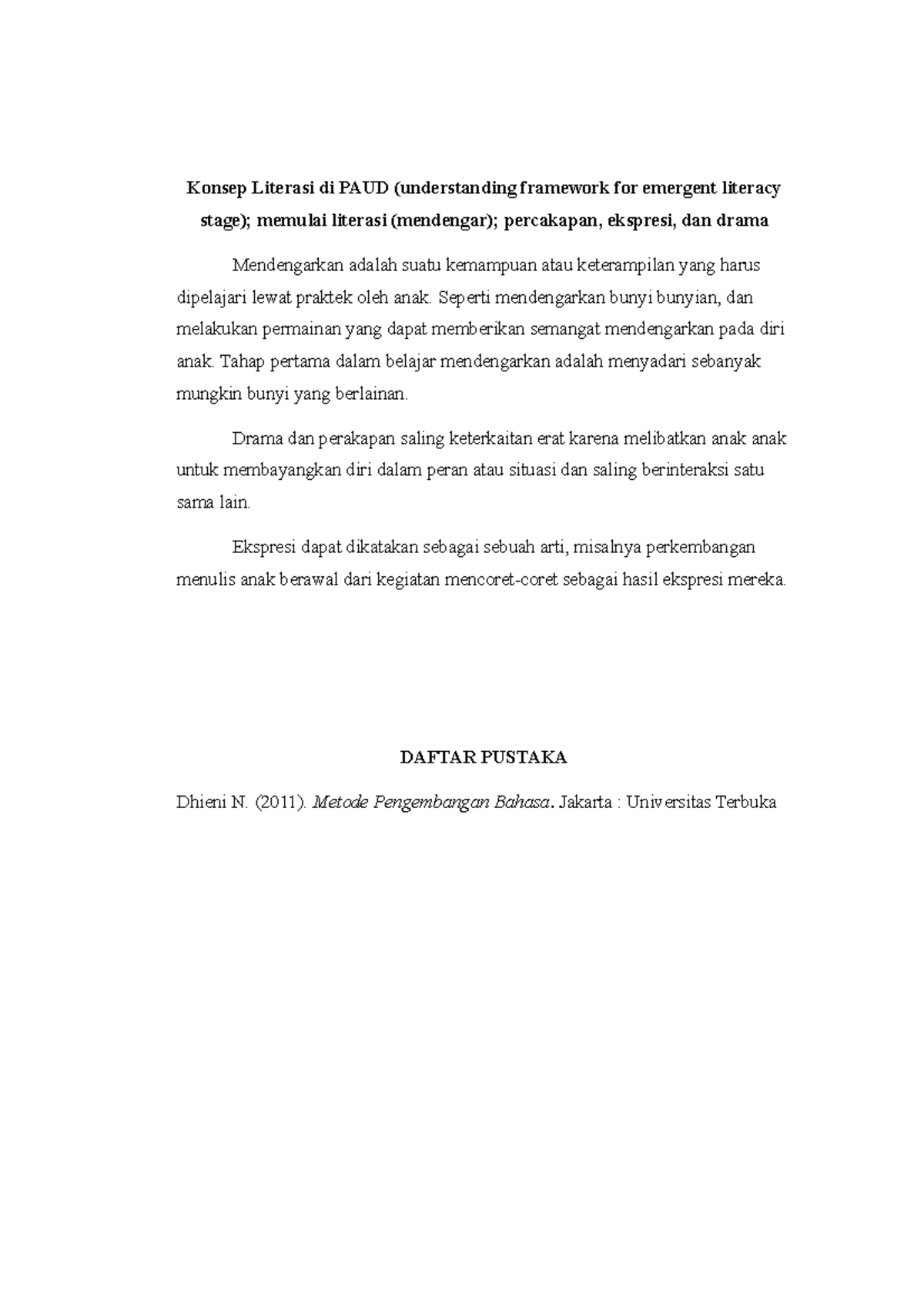 Konsep Literasi di PAUD (understanding framework for emergent literacy ...