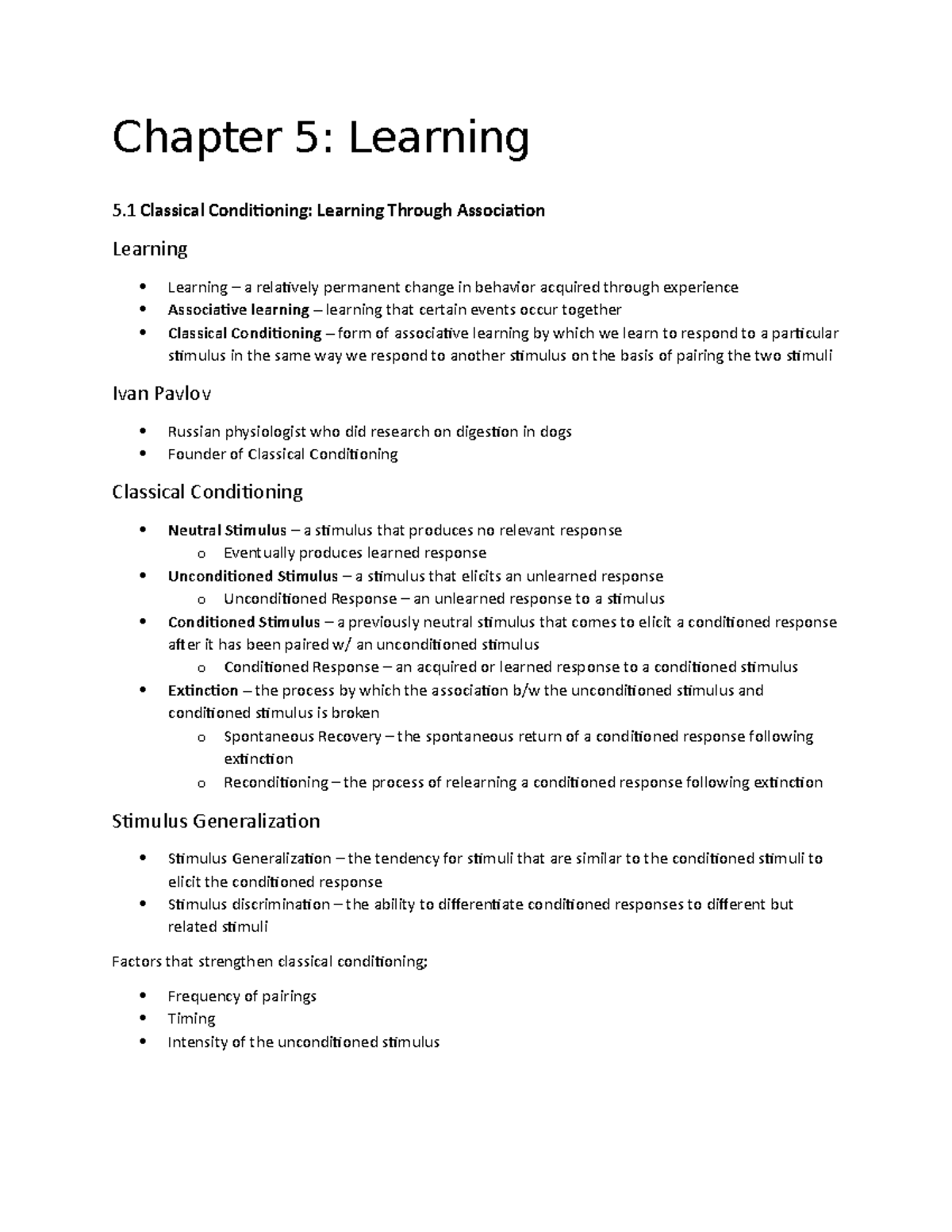 Chapter 5 Learning - Spring 2019 - Chapter 5: Learning 5 Classical ...