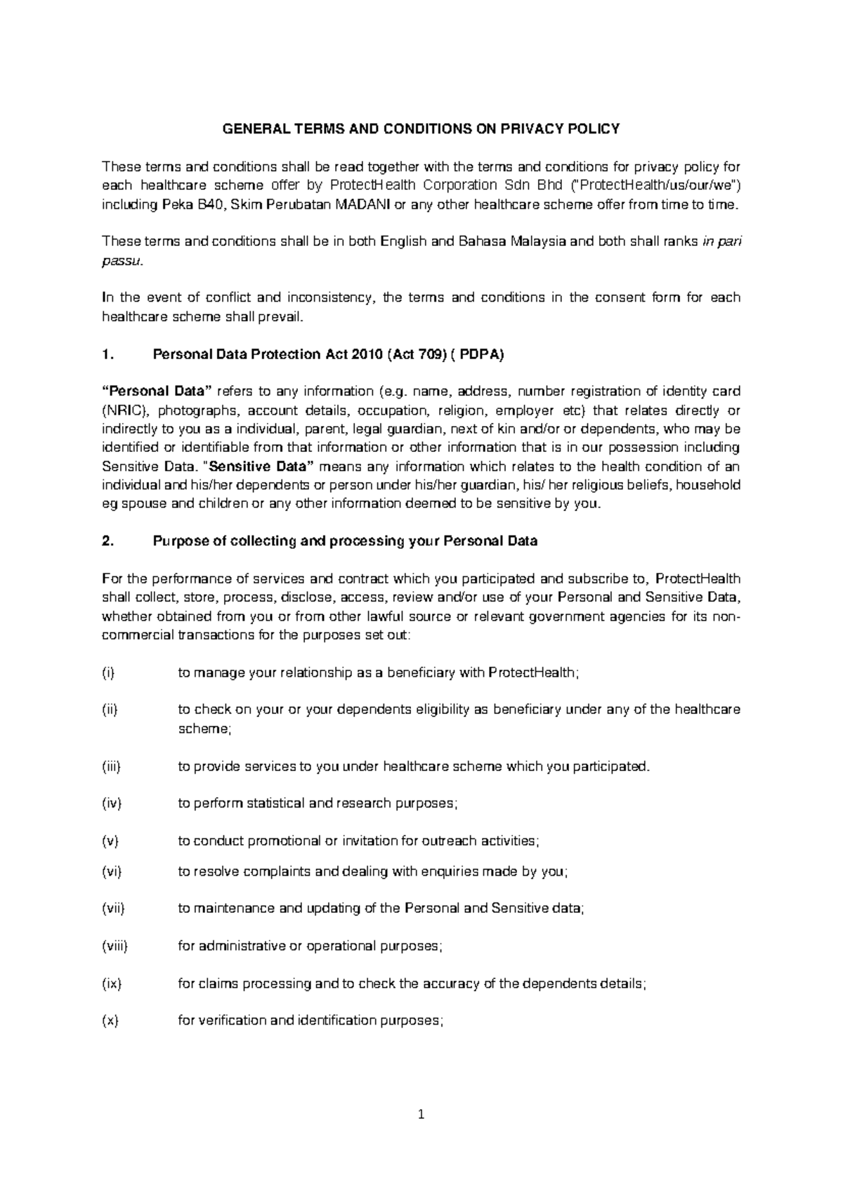 Appendix I PDPA General TC 12072023 - GENERAL TERMS AND CONDITIONS ON PRIVACY POLICY These terms ...