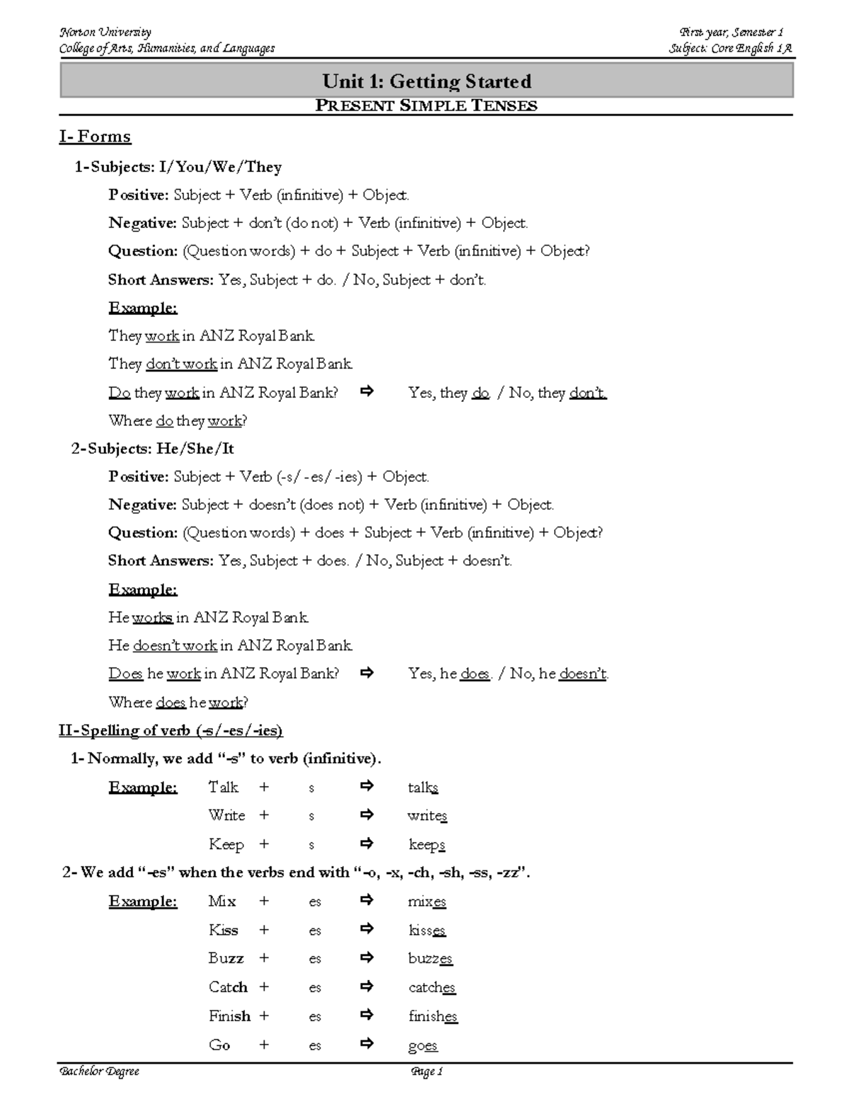 Present Simple Tenses - Hello - College of Arts, Humanities, and ...