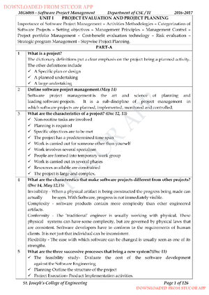 SPM UNIT 4 - Easy to learn - UNIT IV - PROJECT MANAGEMENT AND CONTROL 4 Framework of Management ...