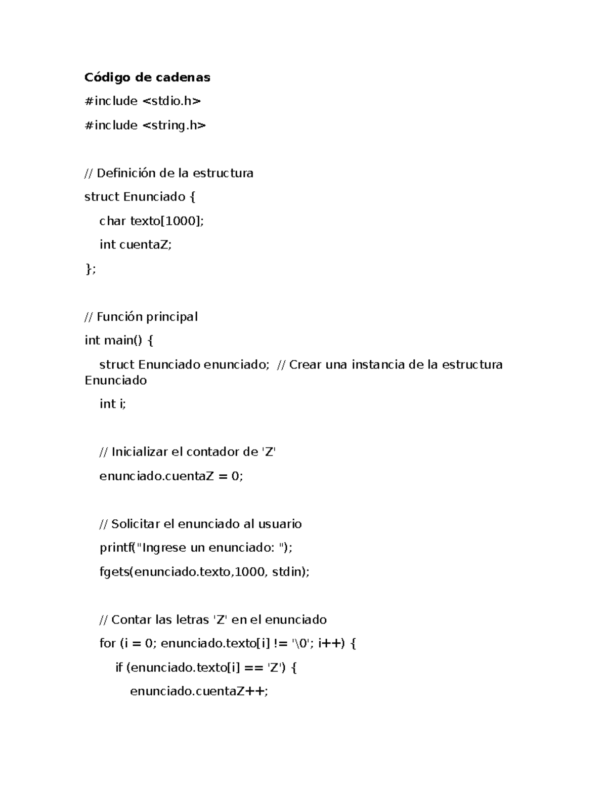 Código de cadenas - Código de cadenas #include #include // Definición ...
