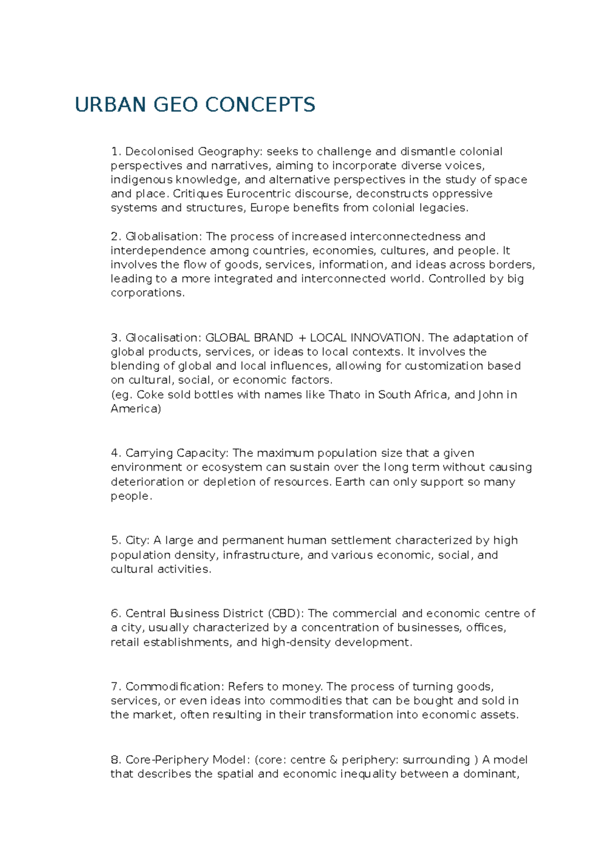 Urban GEO Concepts - URBAN GEO CONCEPTS Decolonised Geography: seeks to challenge and dismantle ...