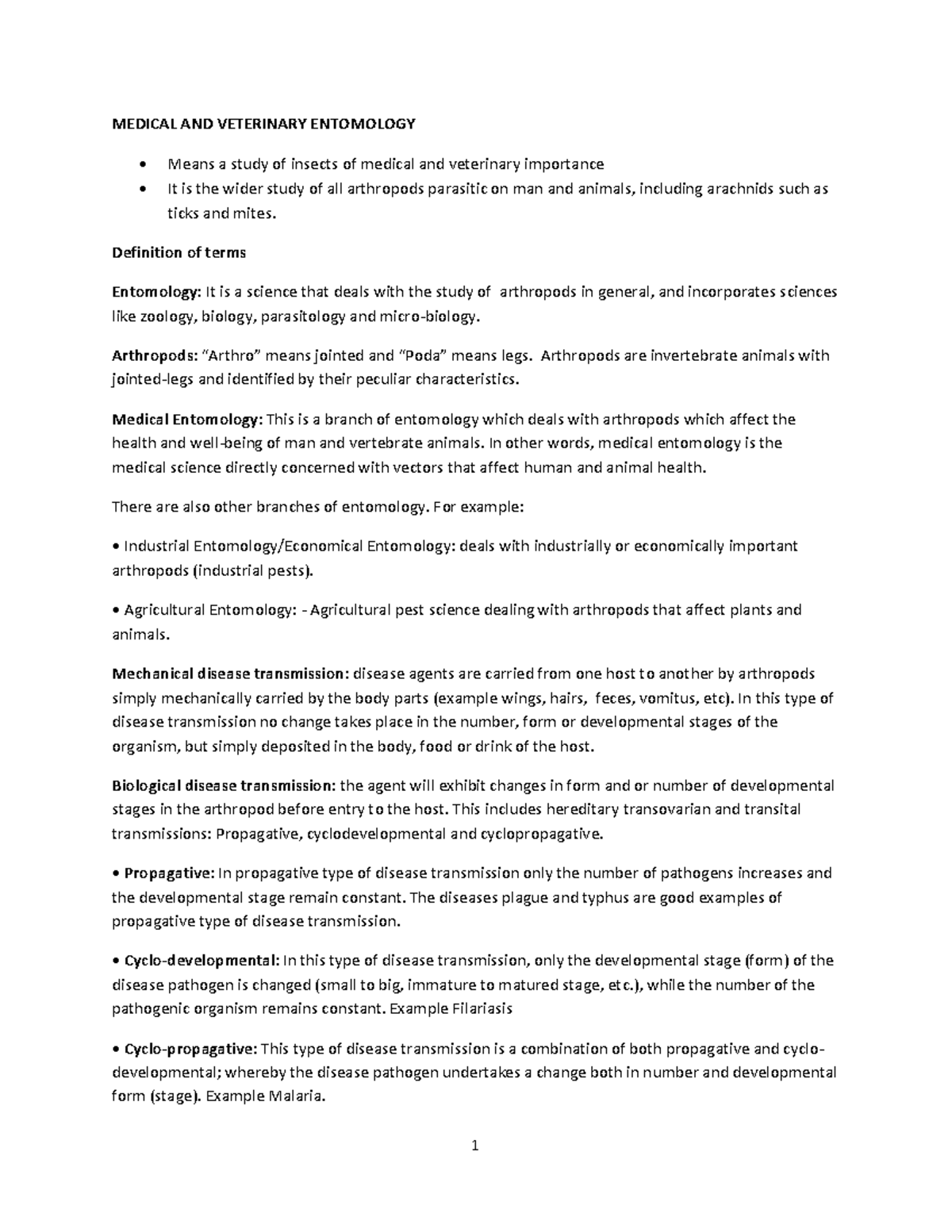 1. Introduction to Medical entomology - MEDICAL AND VETERINARY ...