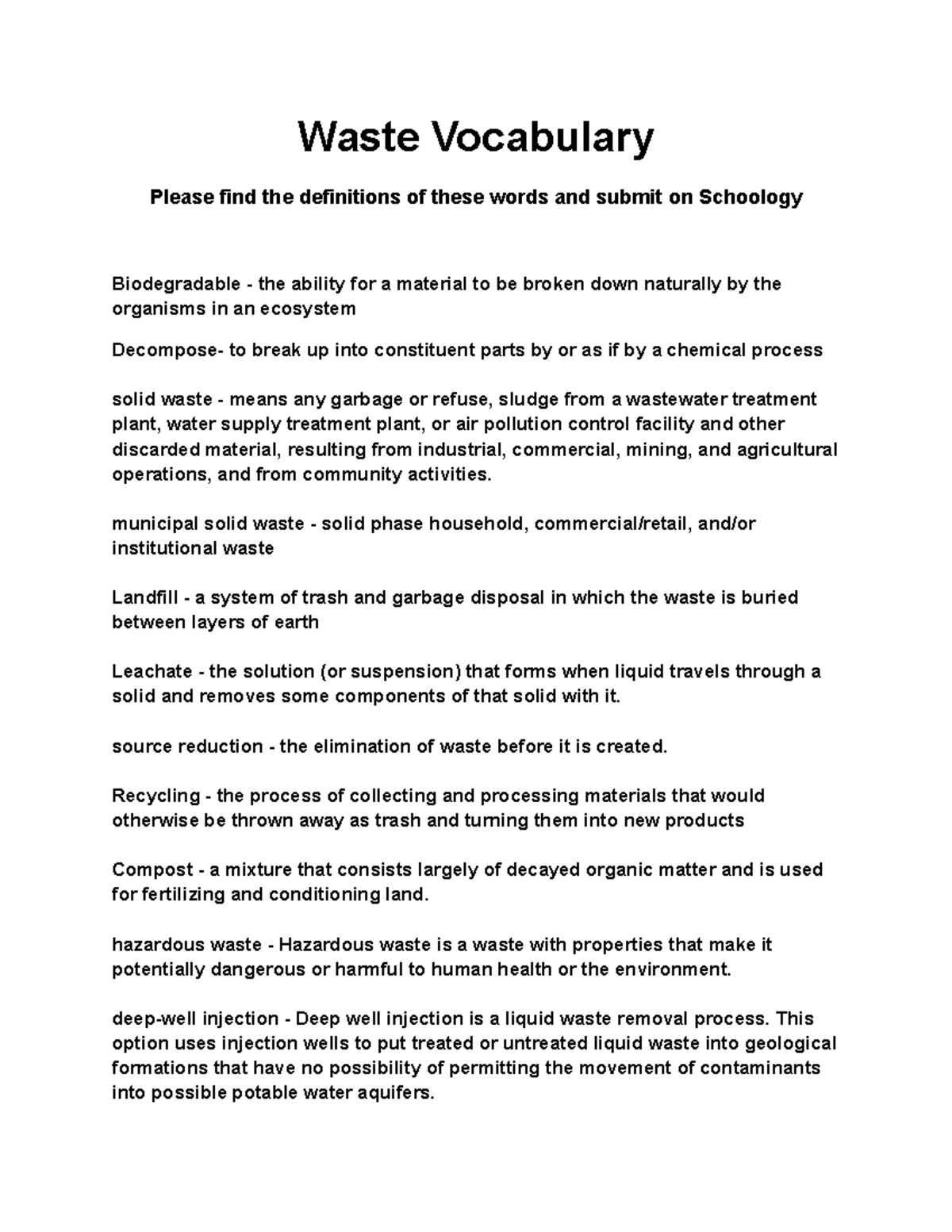 Copy of Waste Vocabulary - Waste Vocabulary Please find the definitions ...