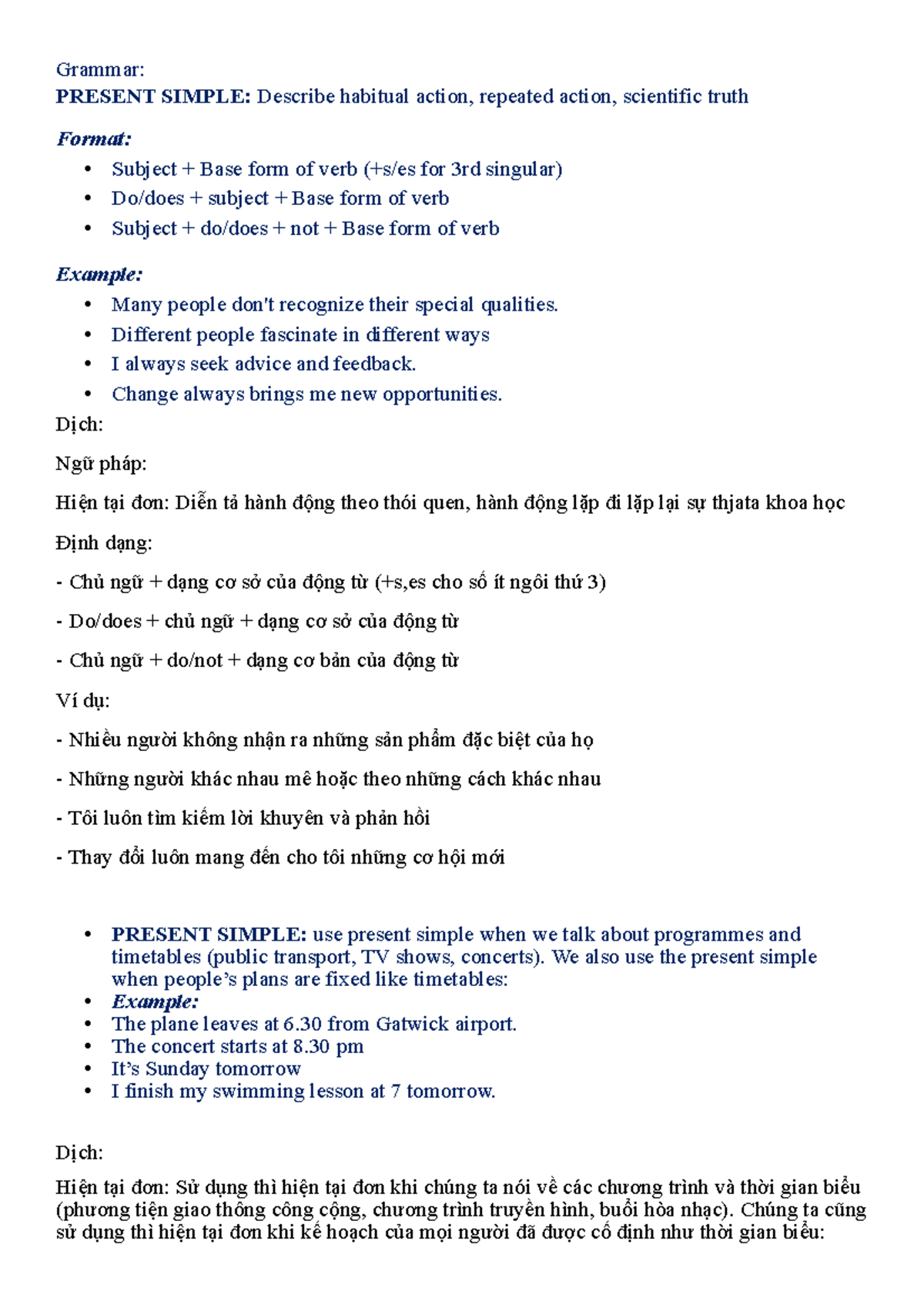 Bài tập tiếng anh - good - Grammar: PRESENT SIMPLE: Describe habitual ...