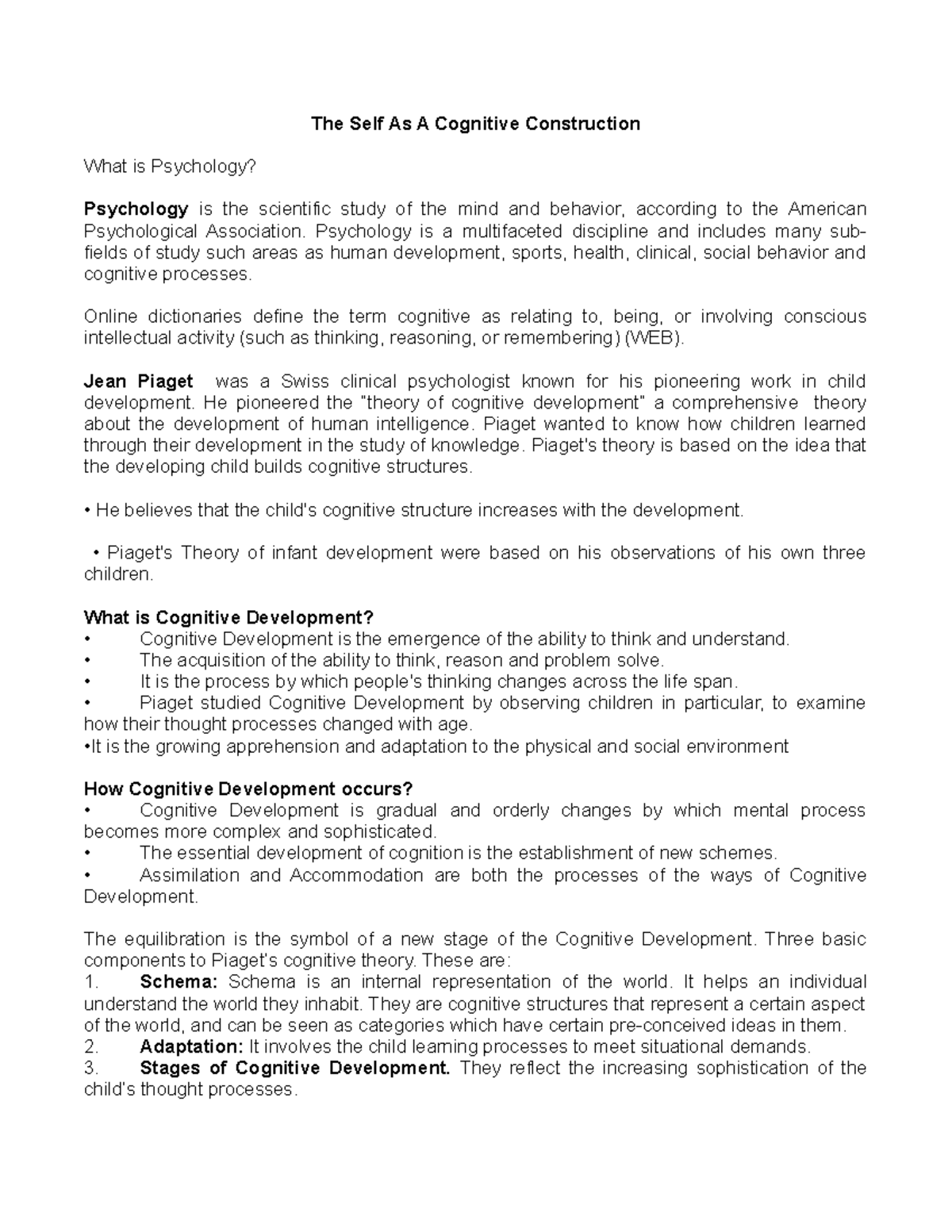 The Self As A Cognitive Construction - Psychology is a multifaceted ...