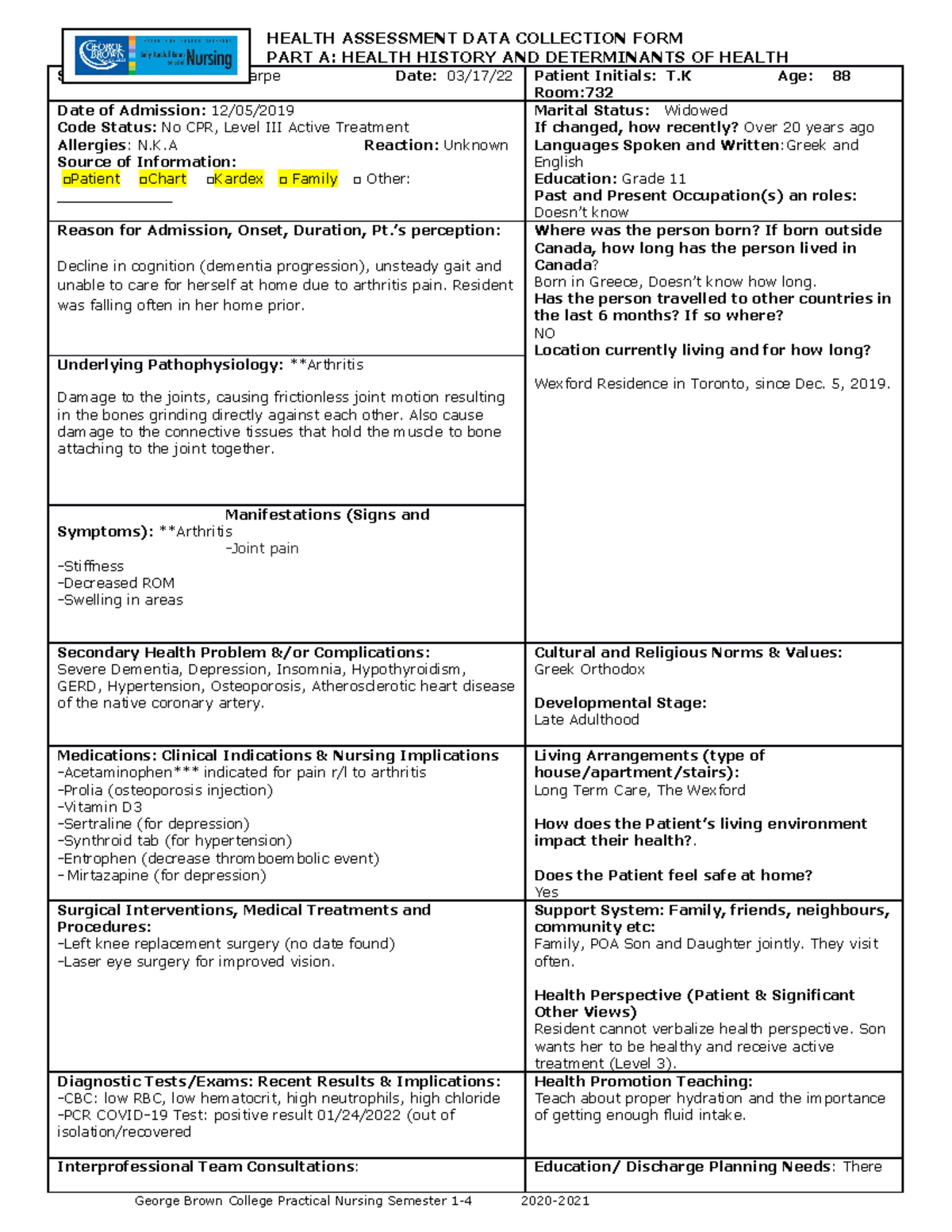 Health Assessment Form 2 - MSTH157 - Studocu
