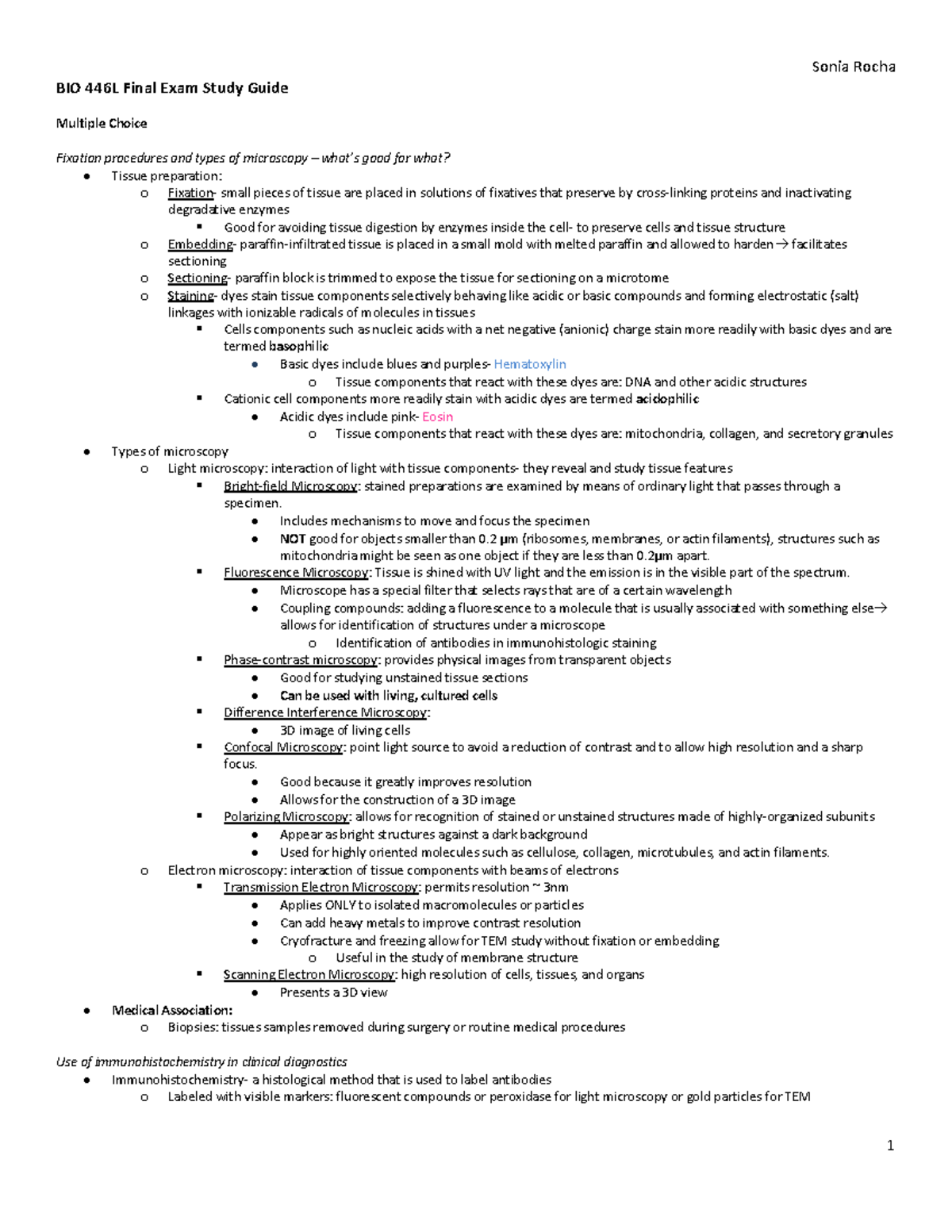 Revision Notes and Gross Human Microscopic Anatomy: Final Exam Study ...