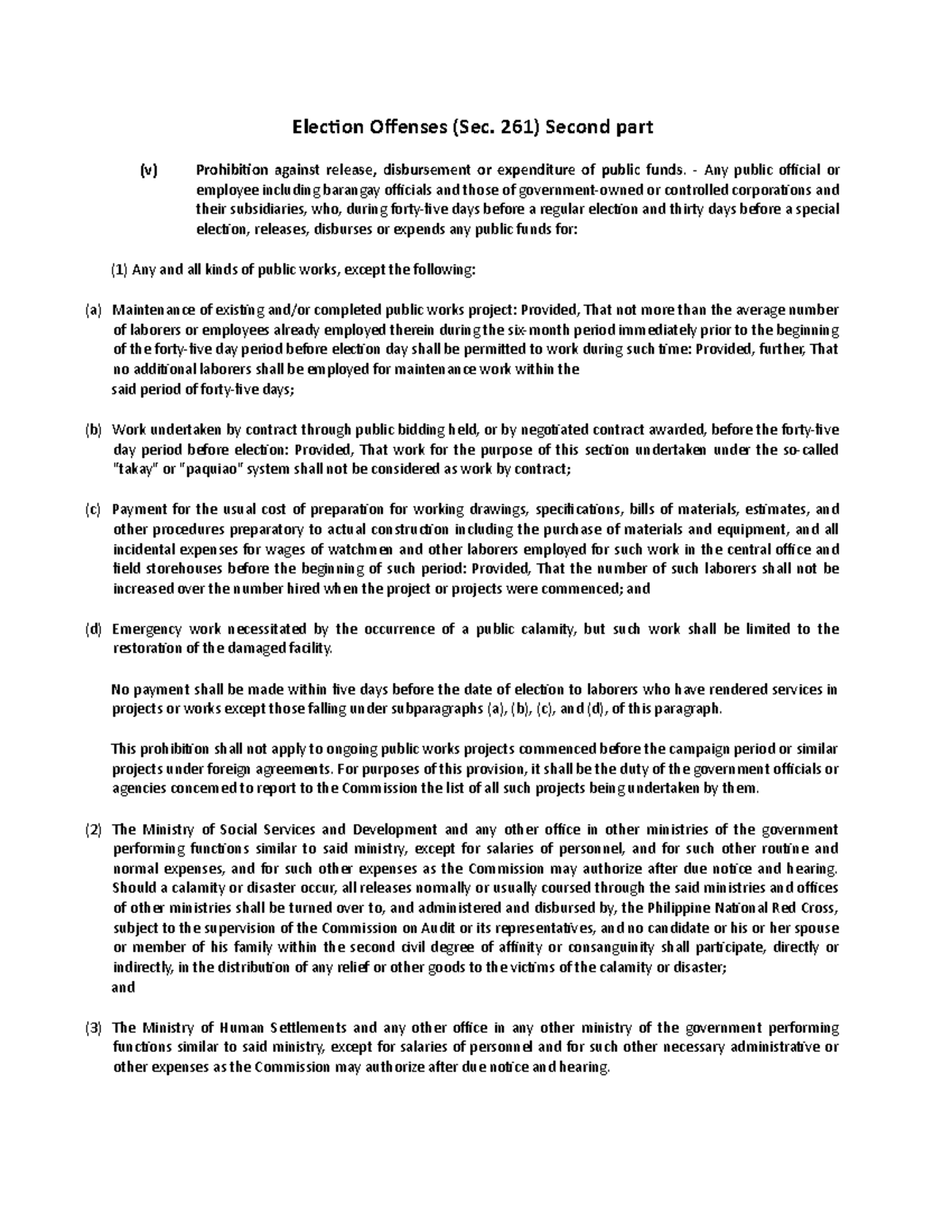 Election Offenses (Sec. 261) Second part - Election Offenses (Sec. 261 ...