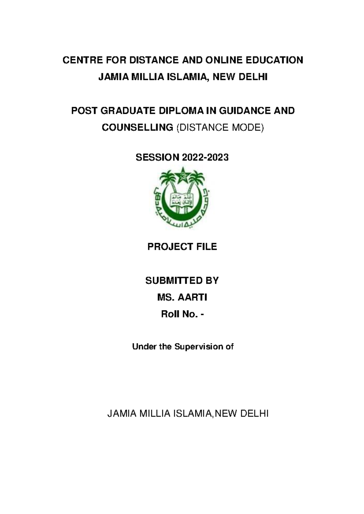 Sample project file - CENTRE FOR DISTANCE AND ONLINE EDUCATION JAMIA ...