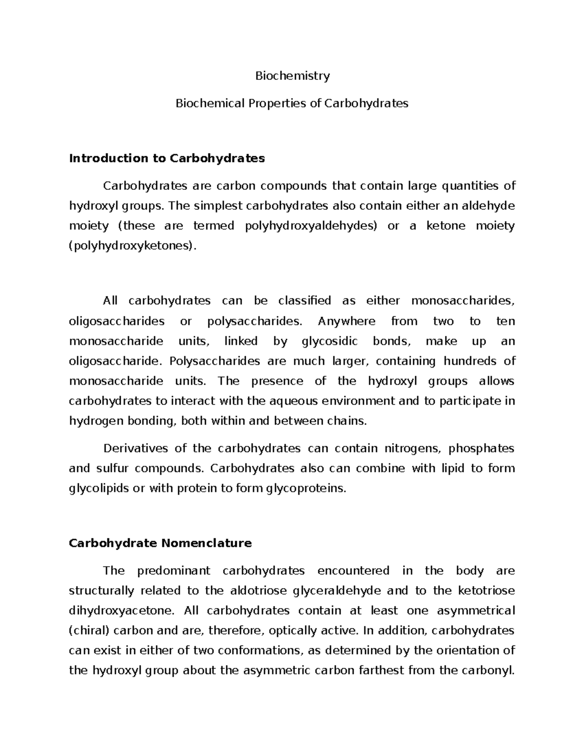 Biochemical Properties of Carbohydrates - Biochemistry Biochemical ...