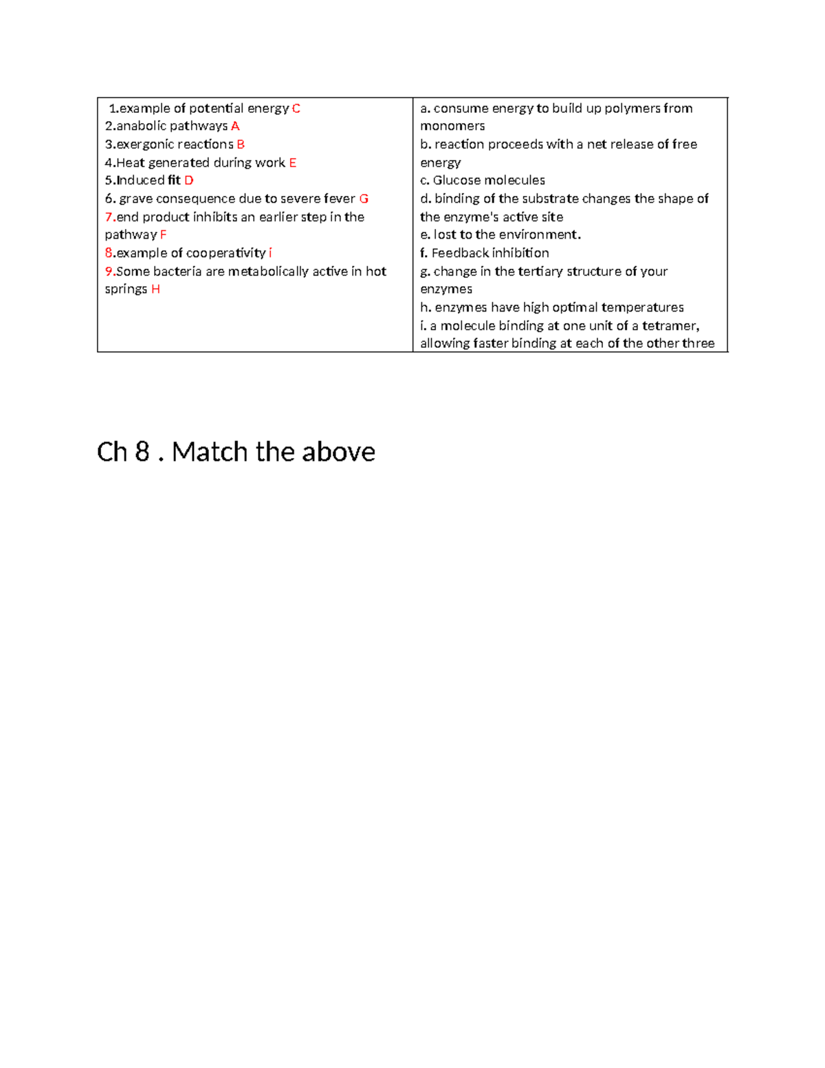 Chapter 8 matching - 1 of potential energy C 2 pathways A 3 reactions B ...