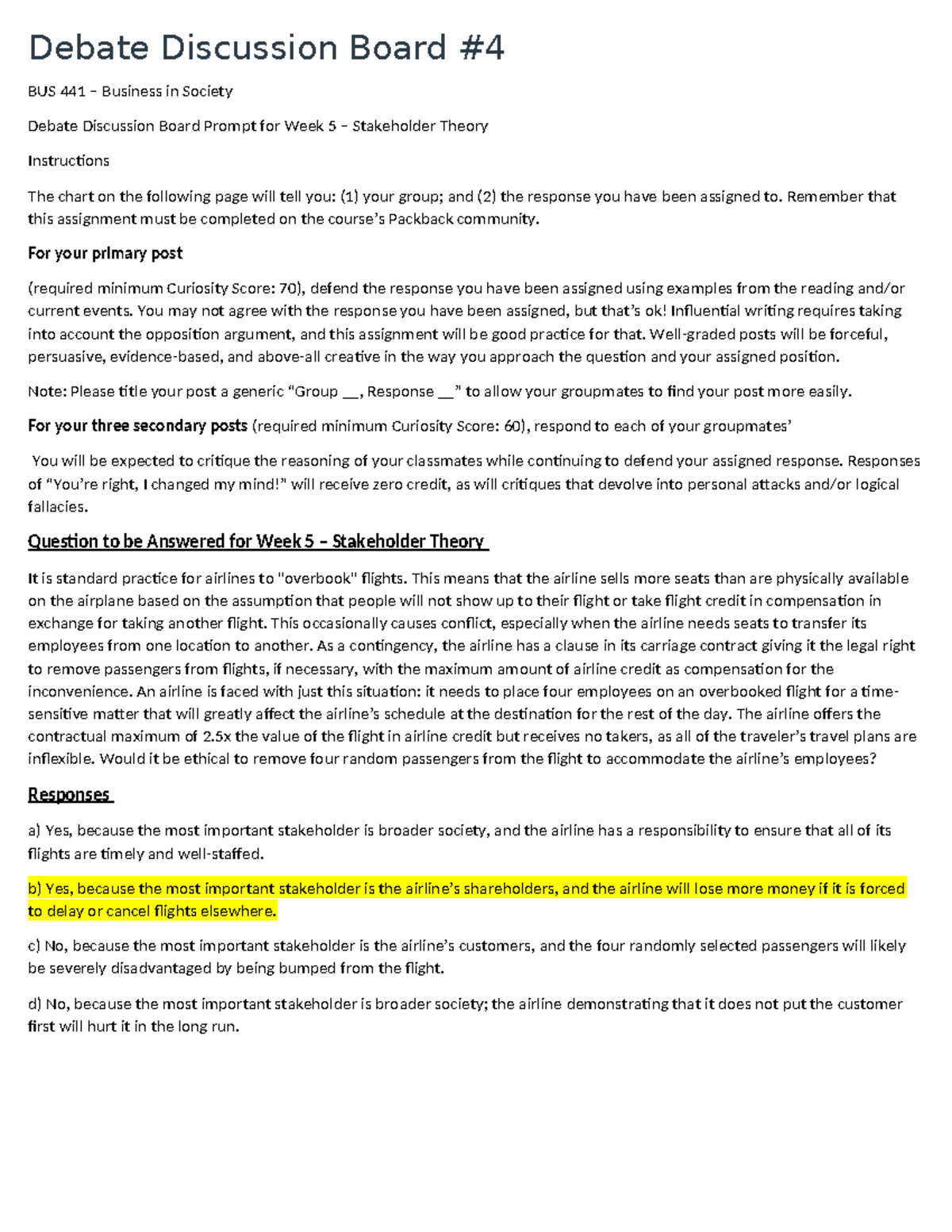 Debate Discussion Board #4 - Debate Discussion Board BUS 441 – Business in Society Debate ...