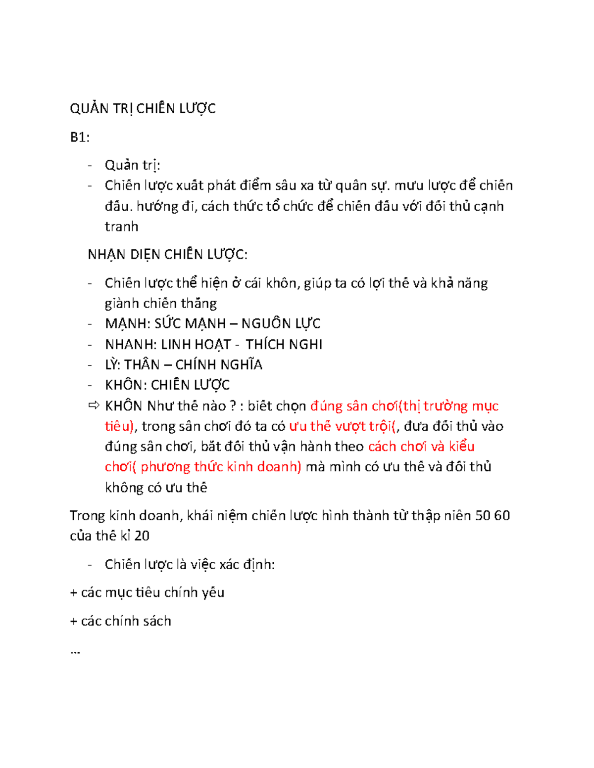 QUẢN TRỊ CHIẾN LƯỢC - QU N TR CHIẾẾN LẢ Ị ƯỢC B1: Qu n tr :ả ị Chiếến l ược xuấết phát đi m sấu ...