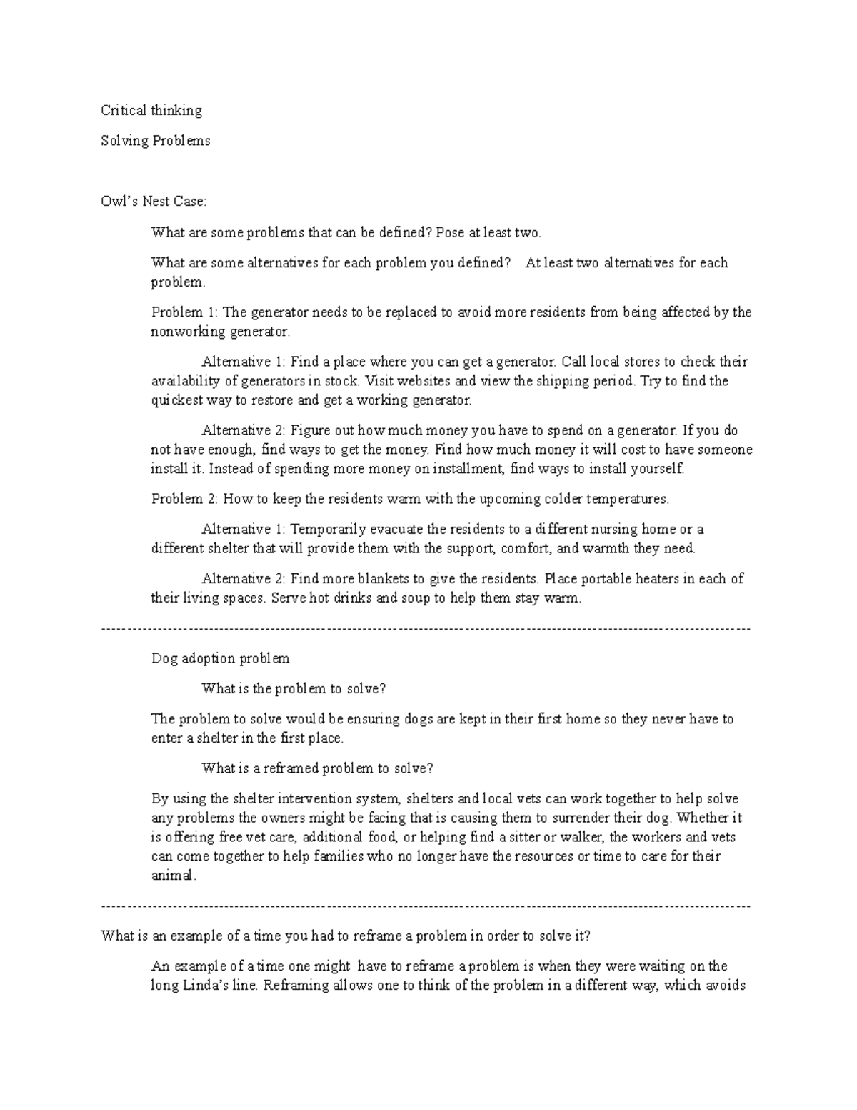 Worksheet - Problem Solving Part 1 - Critical thinking Solving Problems ...